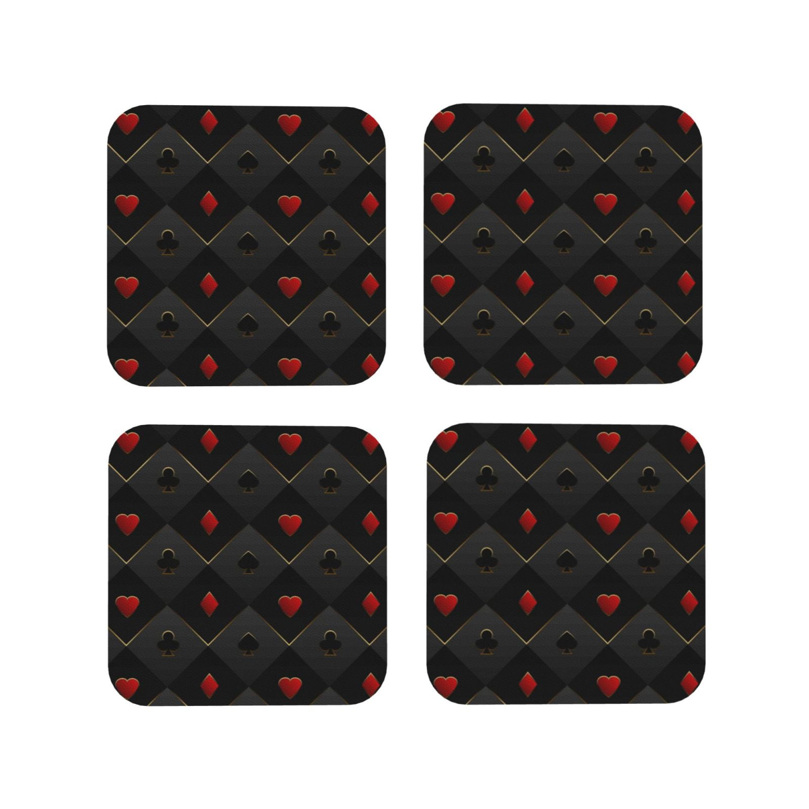 Fuzoiu Red Poker Print Leather Coasters Set,Drink Coasters Set of 4,for ...