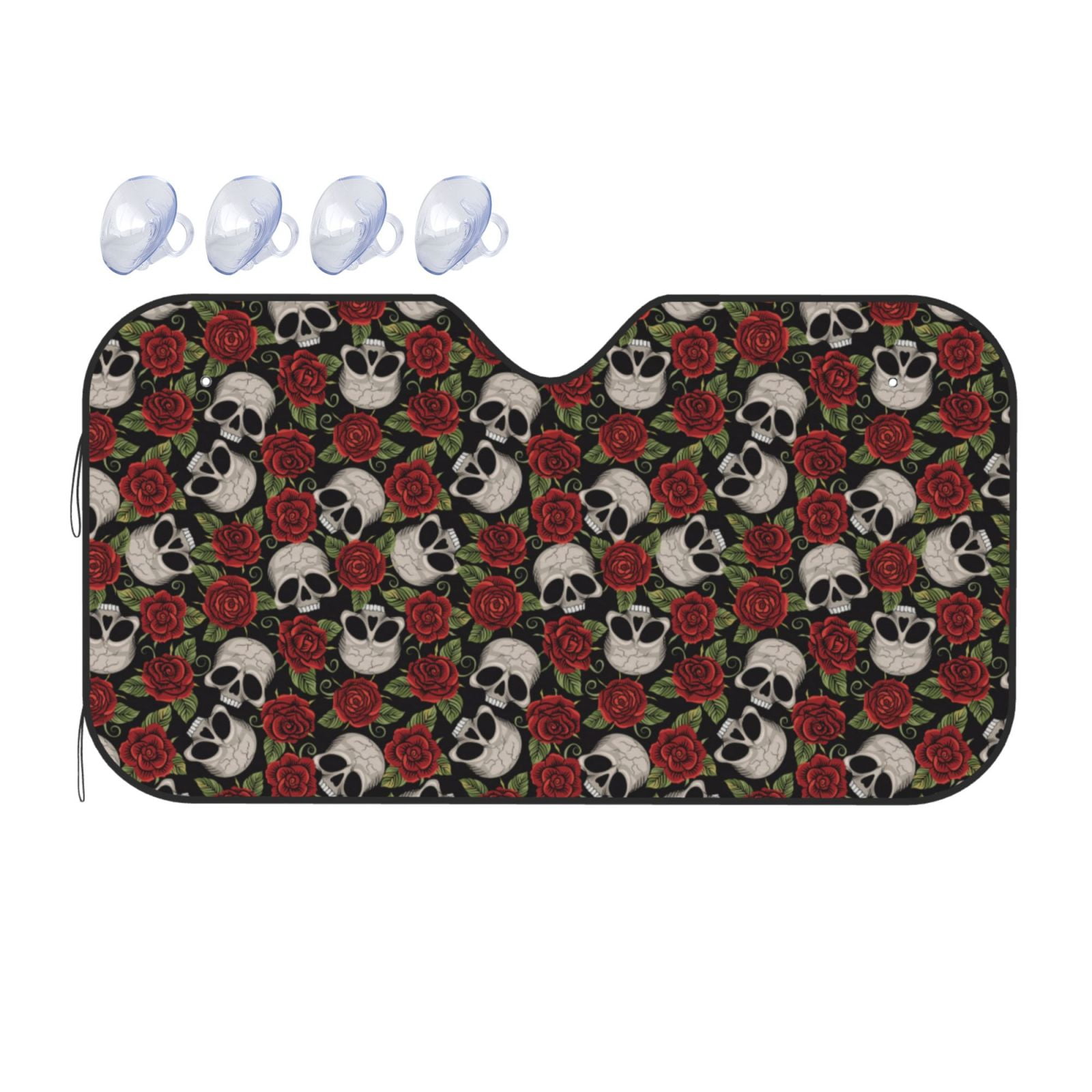 Fuzoiu Red Rose Skull Print Car Windshield Sunshade,Foldable Reflective ...