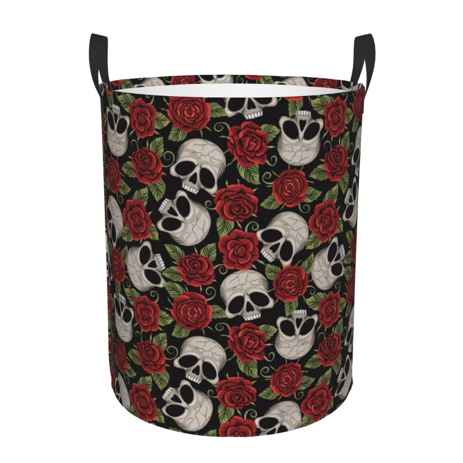 Fuzoiu Red Rose Skull Print Circular Hamper,Laundry Basket with Handle ... Fuzoiu Red Rose Skull Print Circular Hamper,Laundry Basket with Handle ...
