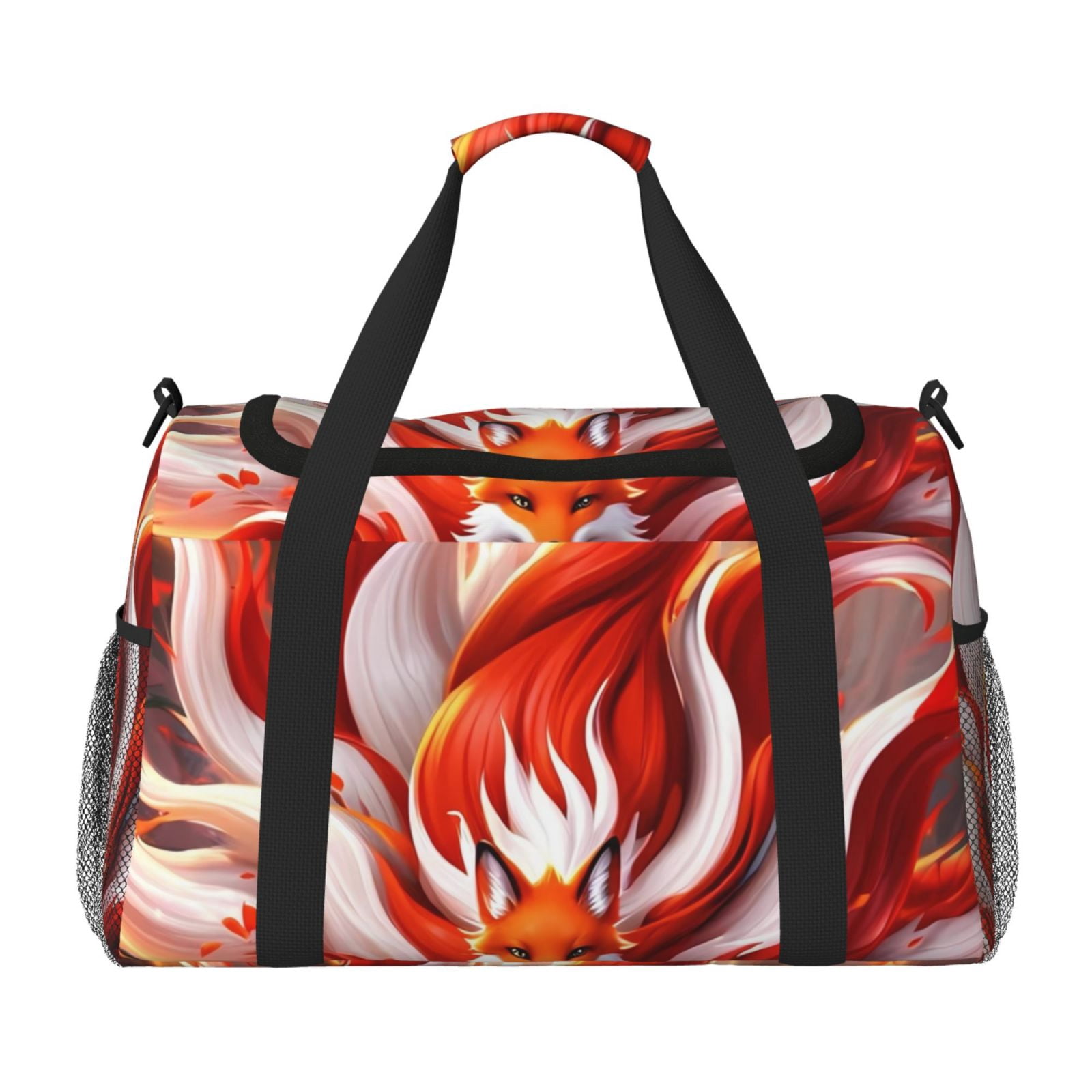 Fuzoiu Red Sun Flame Fox Print Travel Duffle Bag,Carry On Tote Bags ...