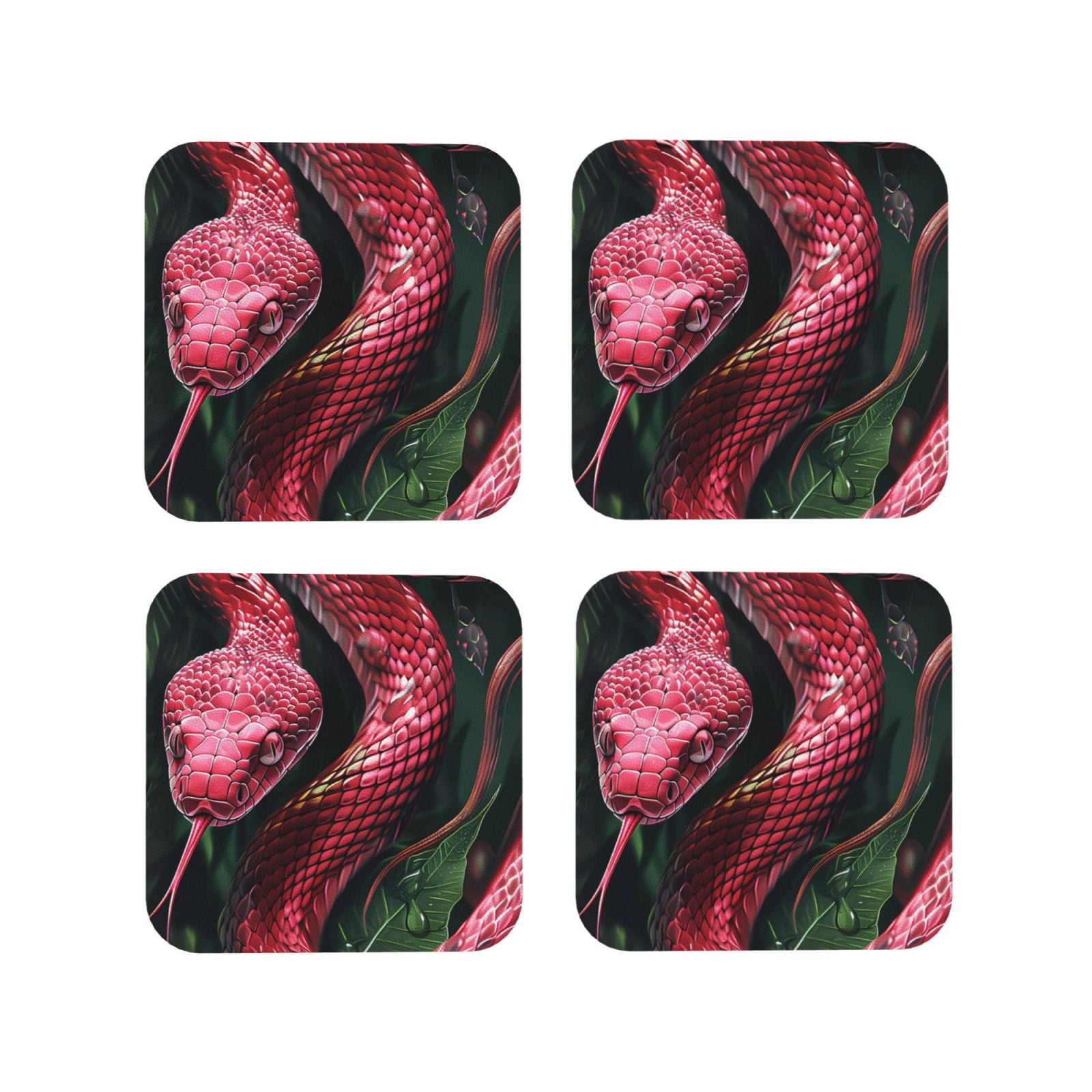 Fuzoiu Red Viper Jungle Intensity Print Leather Coasters Set,Drink ...