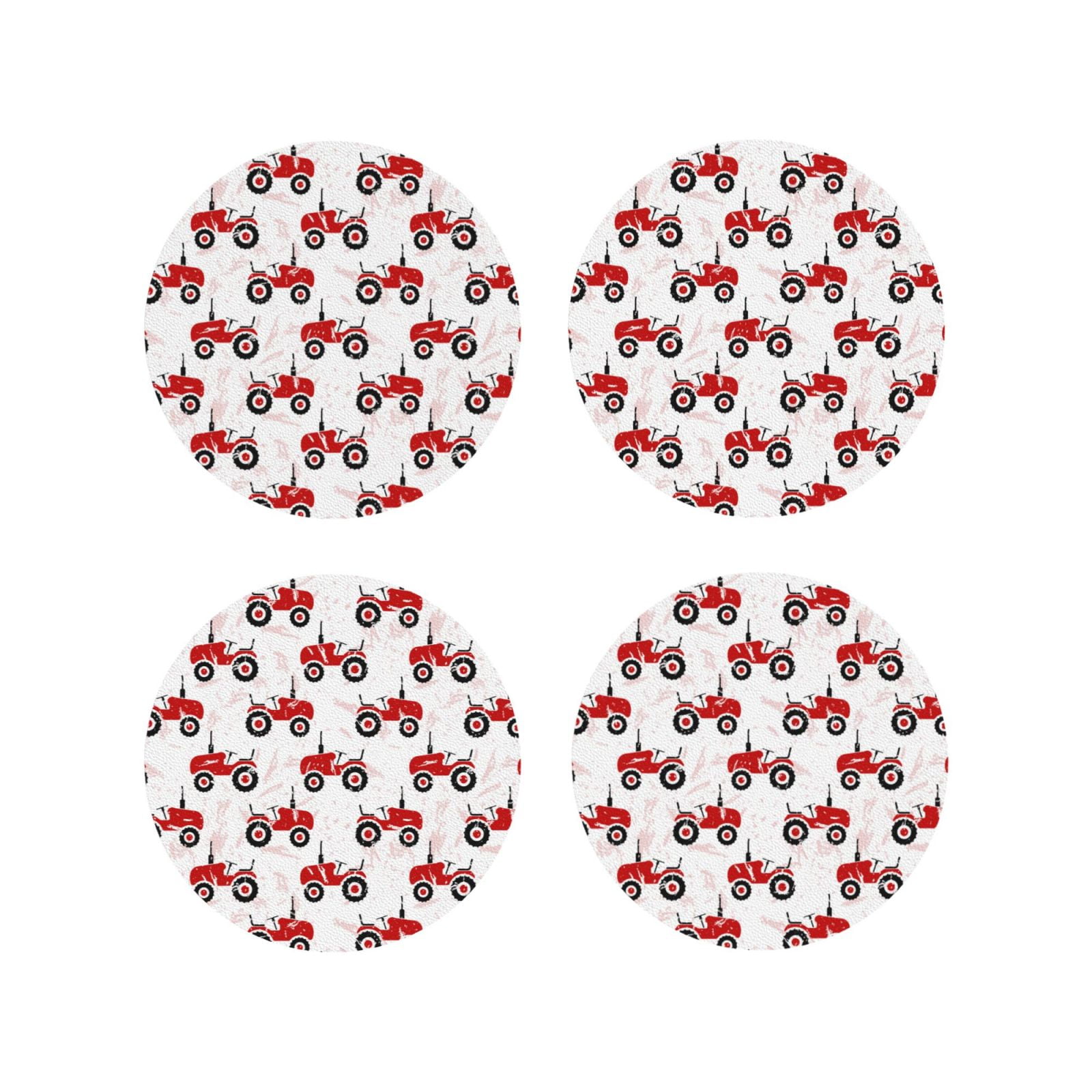 Fuzoiu Red Wheeled Tractors Print Leather Coasters Set,Drink Coasters ...