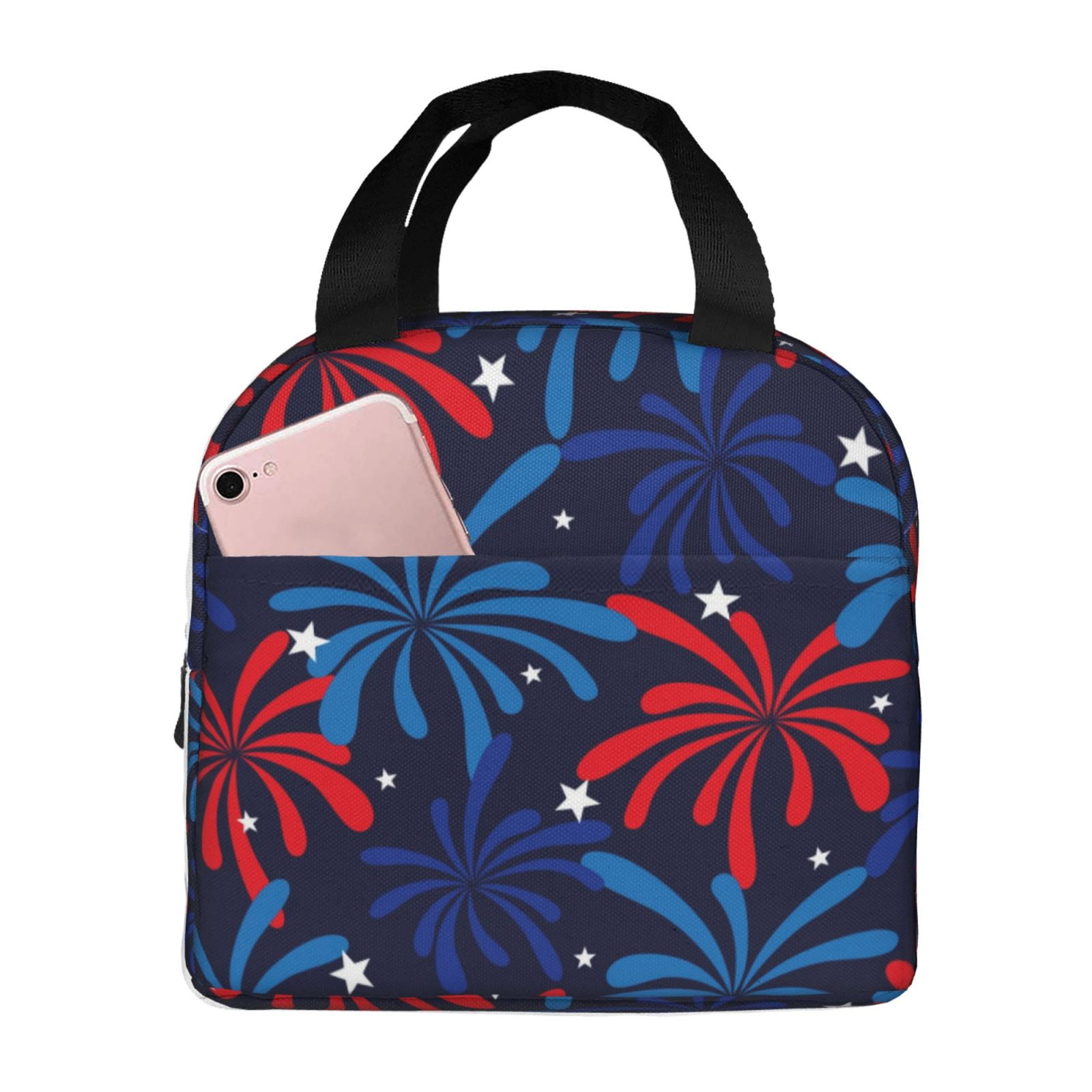 Fuzoiu Red White Blue Fireworks Print Lunch Bag for Women & Men,Adult ...