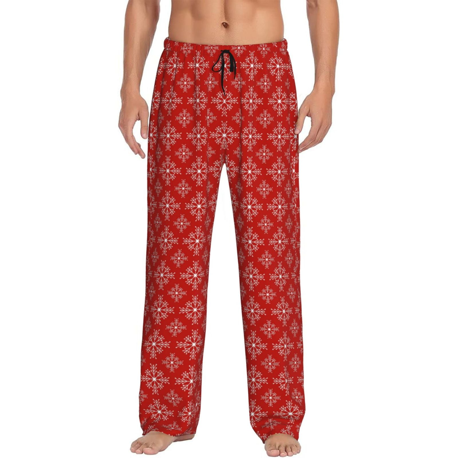 Fuzoiu Red White Snowflakes Print Men's Pajama Pants,Lounge Pants for ...