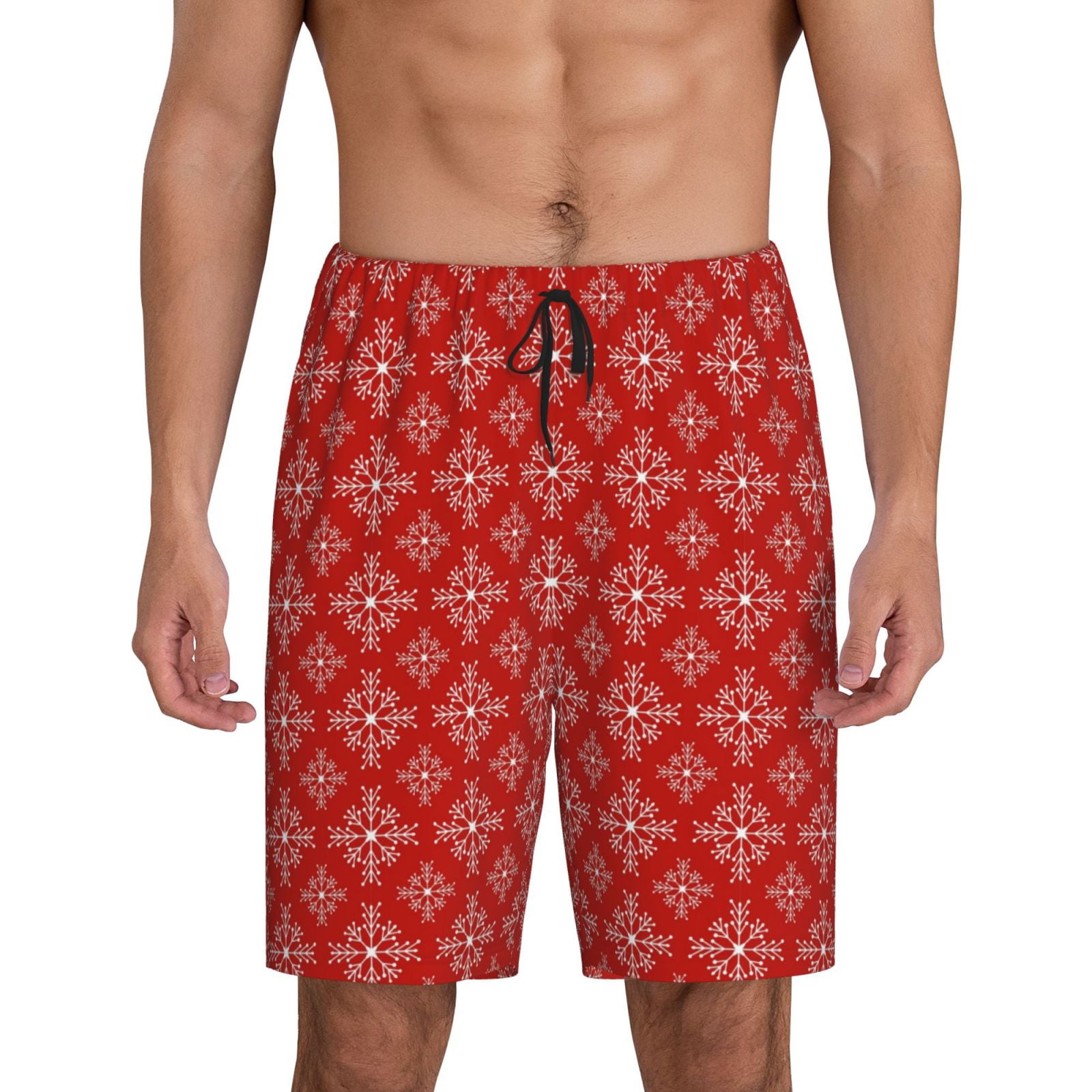 Fuzoiu Red White Snowflakes Print Pajama Shorts for Men, Men's Pajama ...
