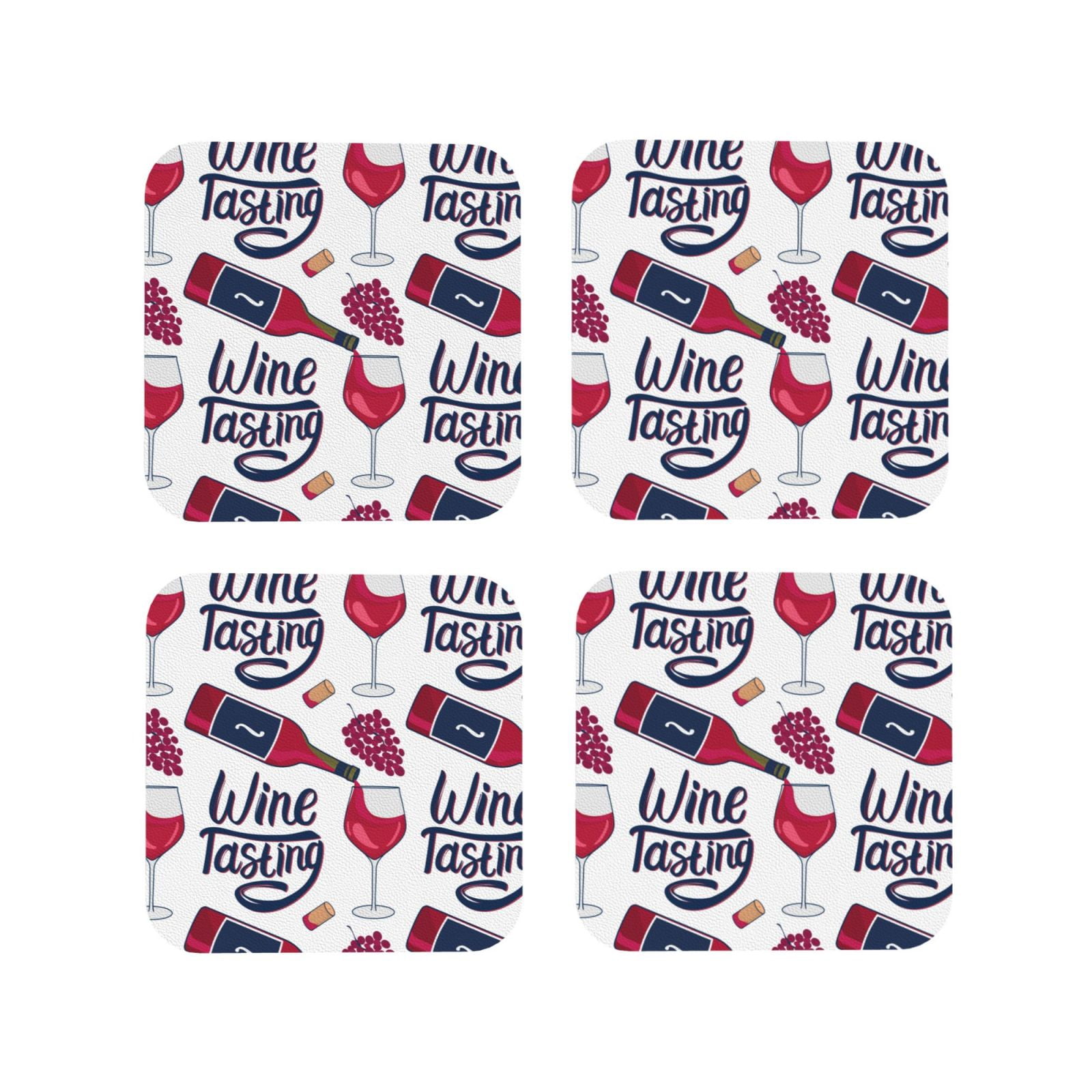 Fuzoiu Red Wine Glass Bottle Print Leather Coasters Set,Drink Coasters ...