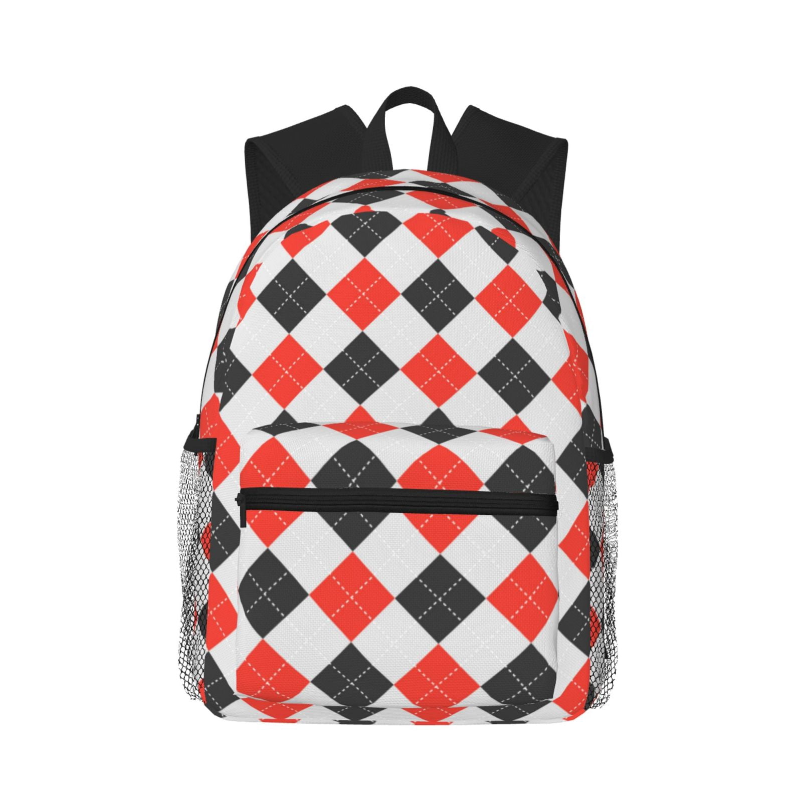 Fuzoiu Red and black argyle Print School Backpack for Teens,Large ...