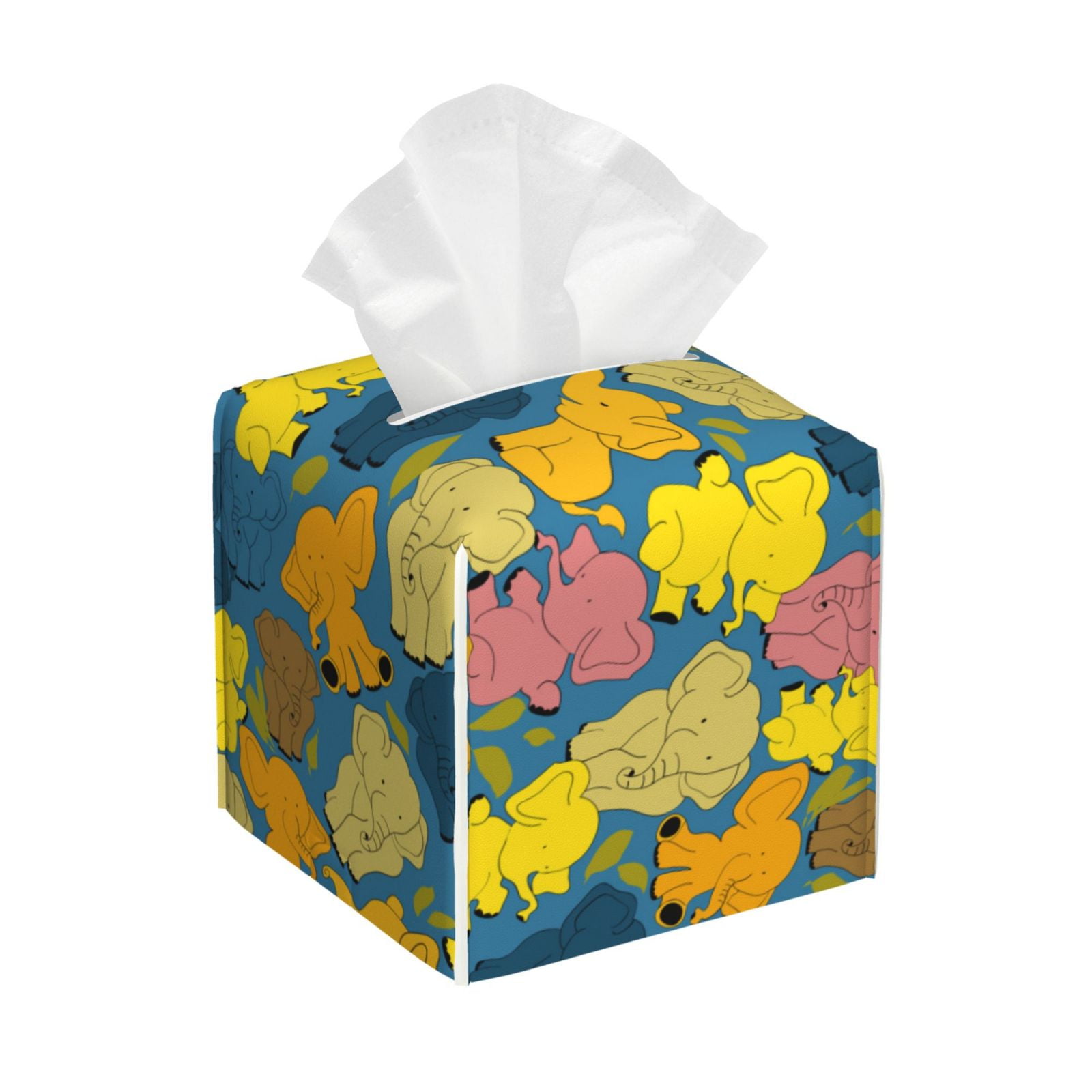 Fuzoiu Retro Boho Elephants Print Tissue Box Cover Holder, Square ...