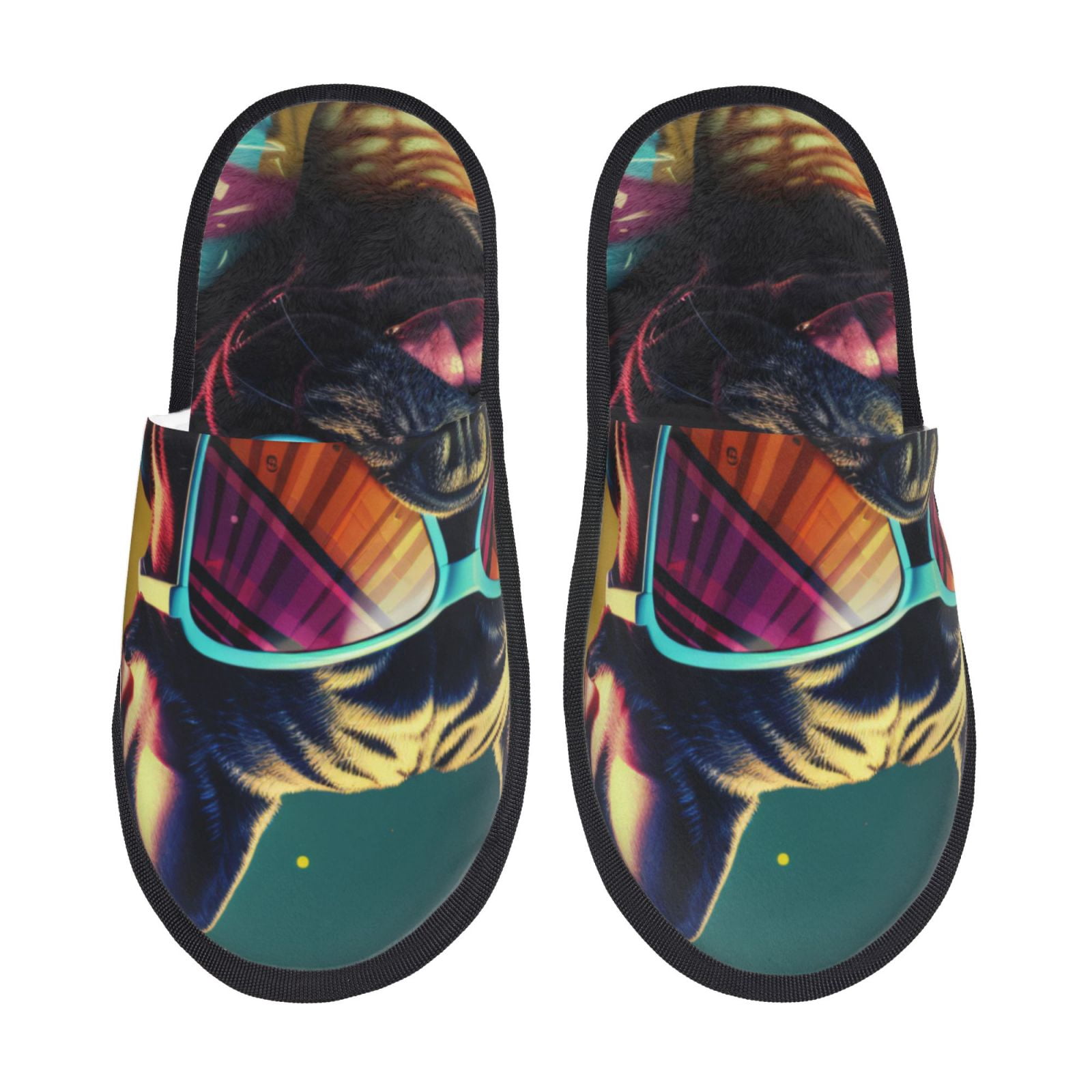 Fuzoiu Retro Bulldog Sunglasses Print Unisex Furry Slippers,Plush ...