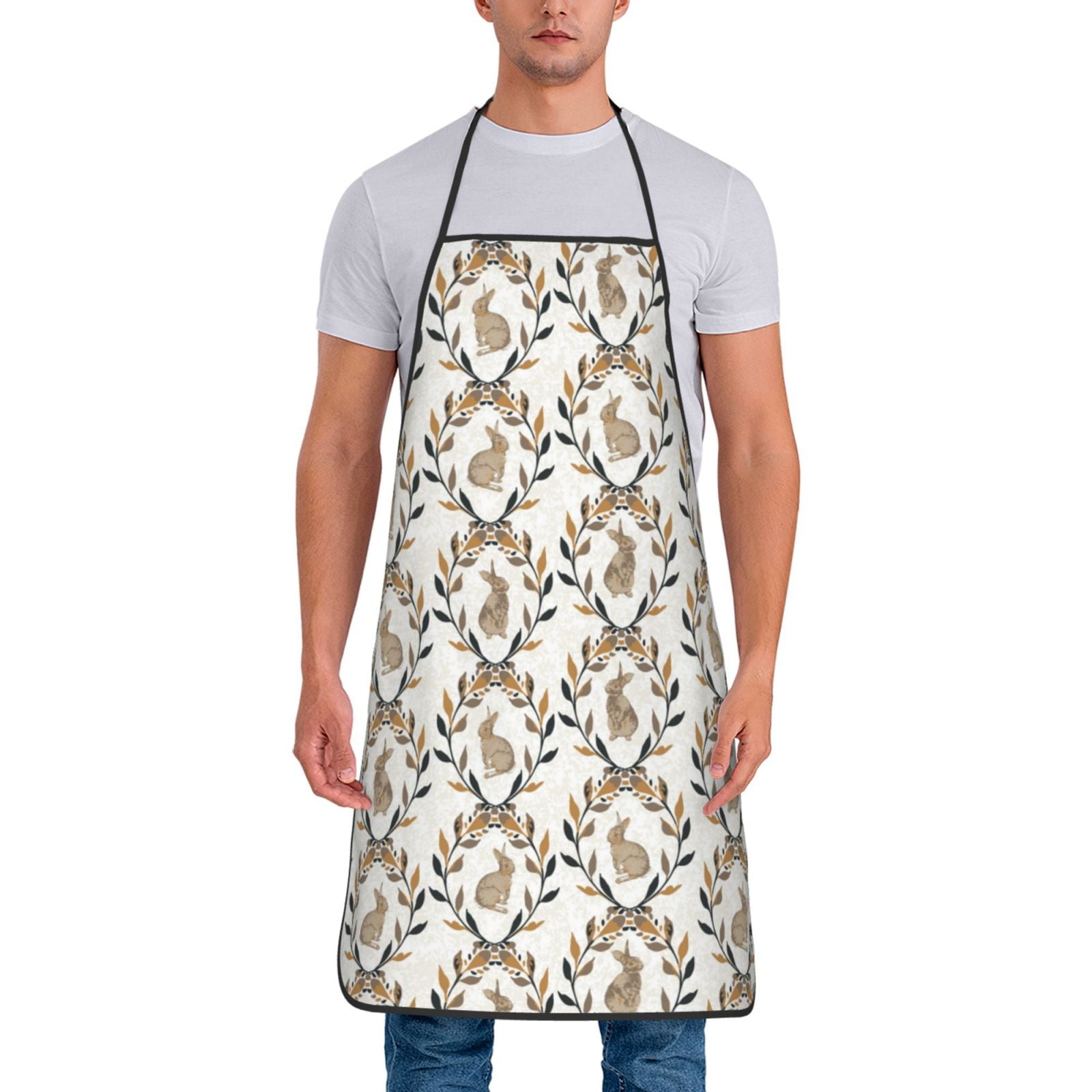 Fuzoiu Retro Bunny Print Waterproof Apron, Kitchen Apron for Women Men ...