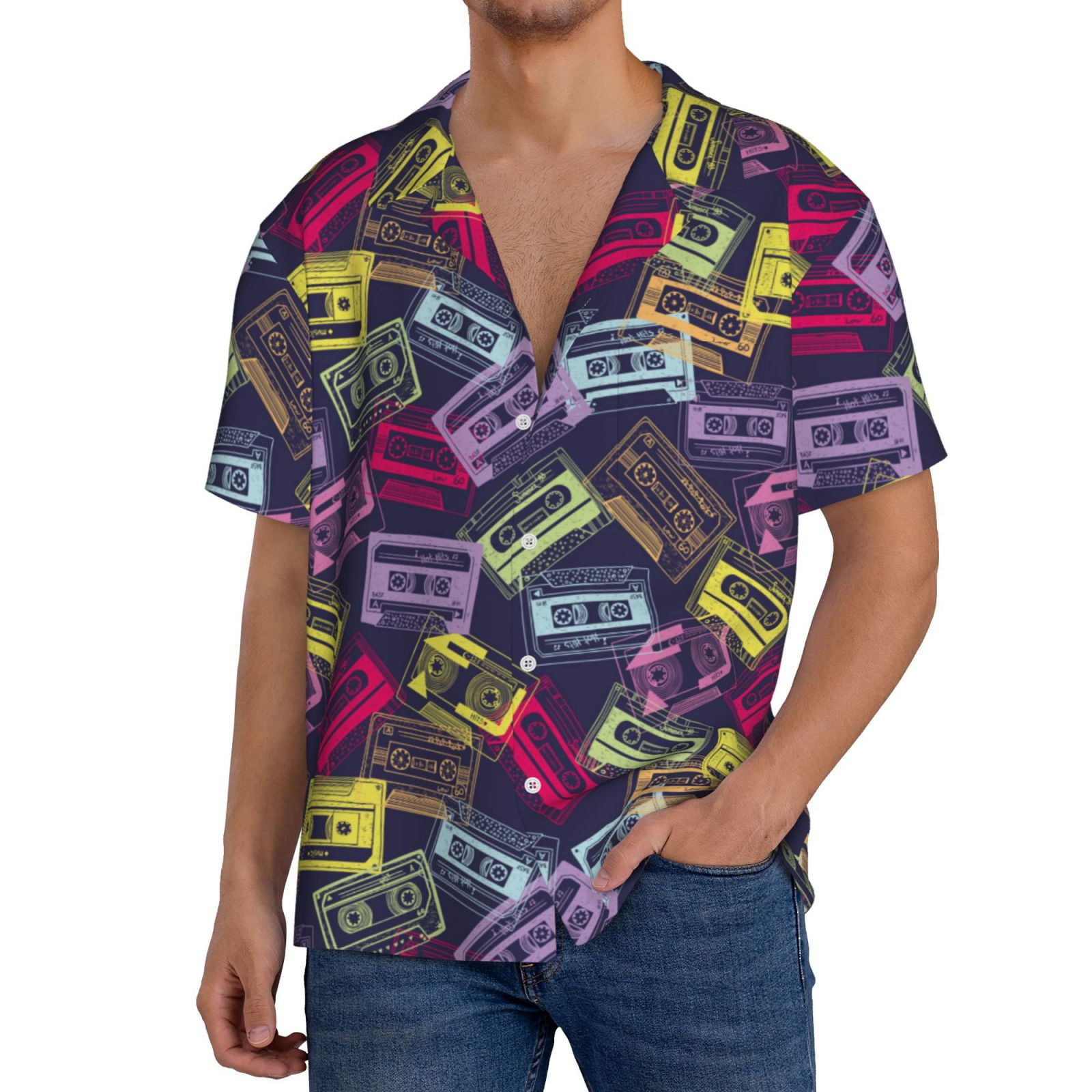 Fuzoiu Retro Cassette Music Print Men's Casual Short,Men's Short Sleeve ...