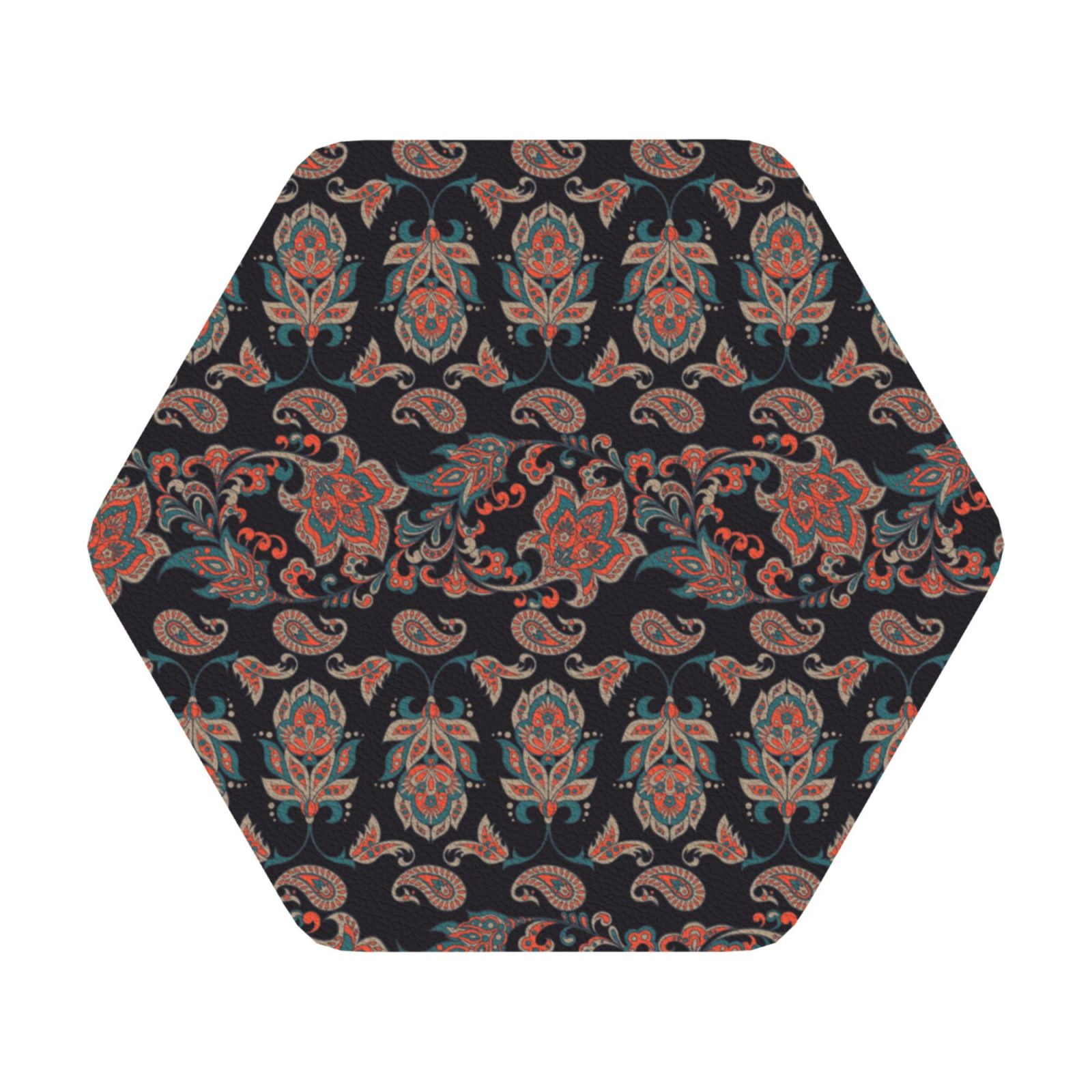 Fuzoiu Retro Floral Print Leather Coasters Set,Drink Coasters Set of 6 ...