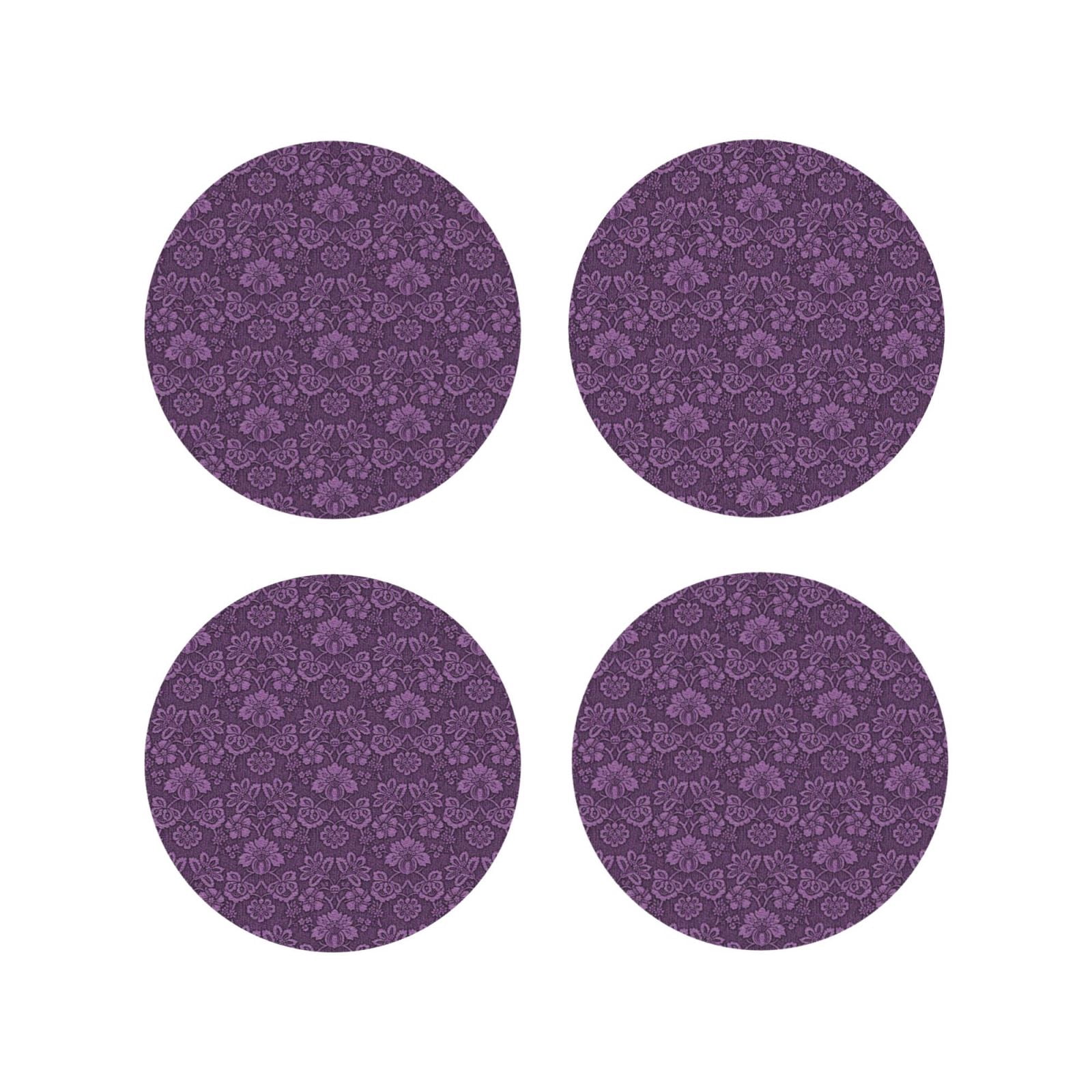 Fuzoiu Retro Florals Purple Print Leather Coasters Set,Drink Coasters ...