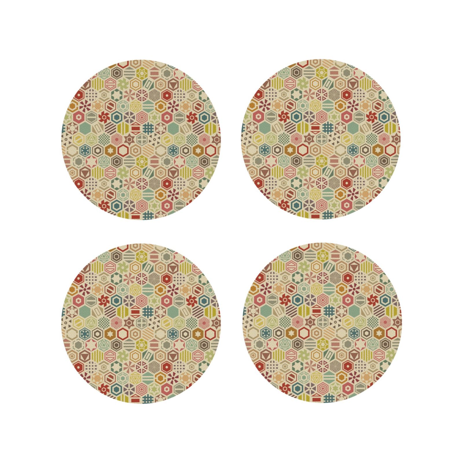 Fuzoiu Retro Geometry Print Leather Coasters Set,Drink Coasters Set of ...