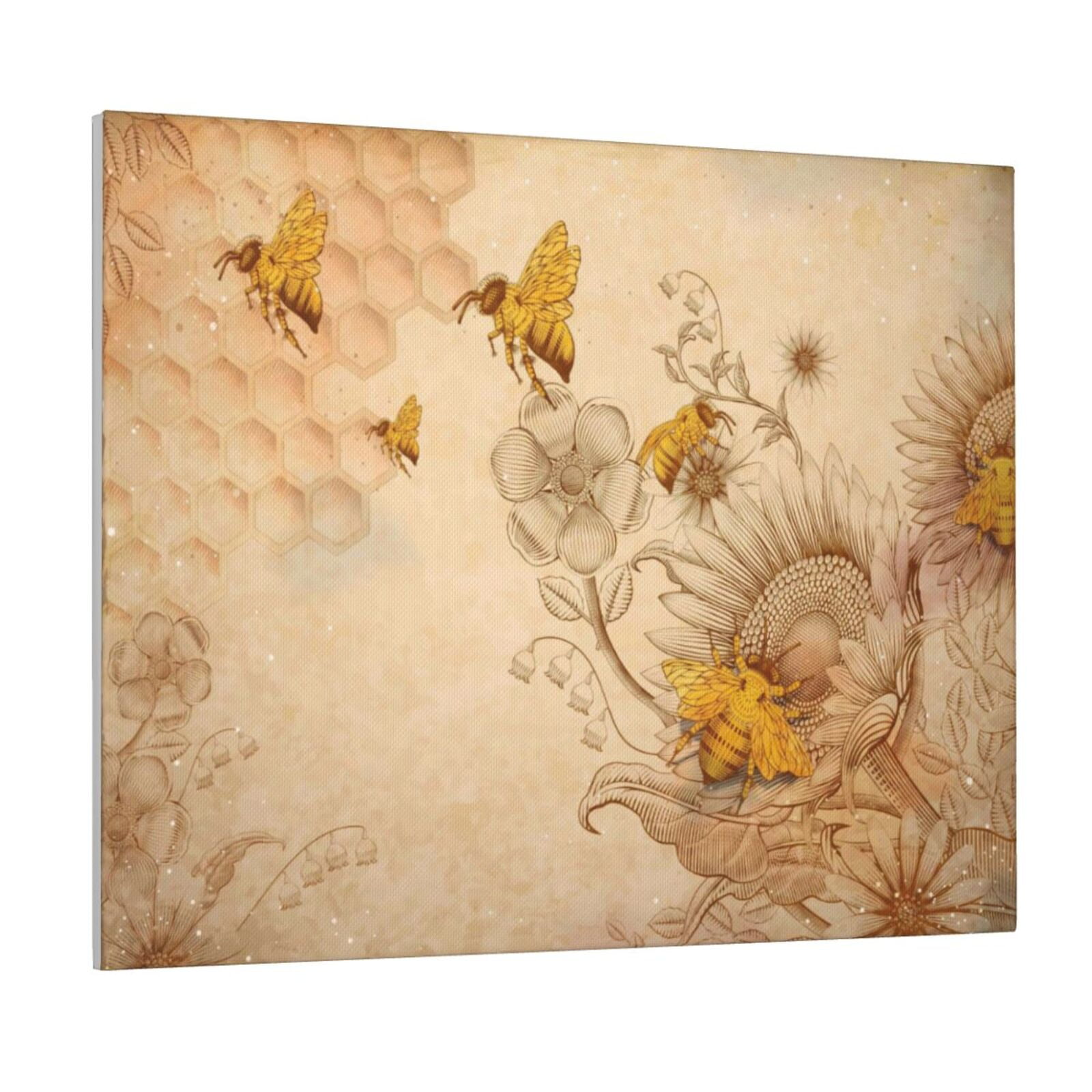 Fuzoiu Retro Honey Bees Print Canvas Wall Art for Bathrooms,Wall Decor ...