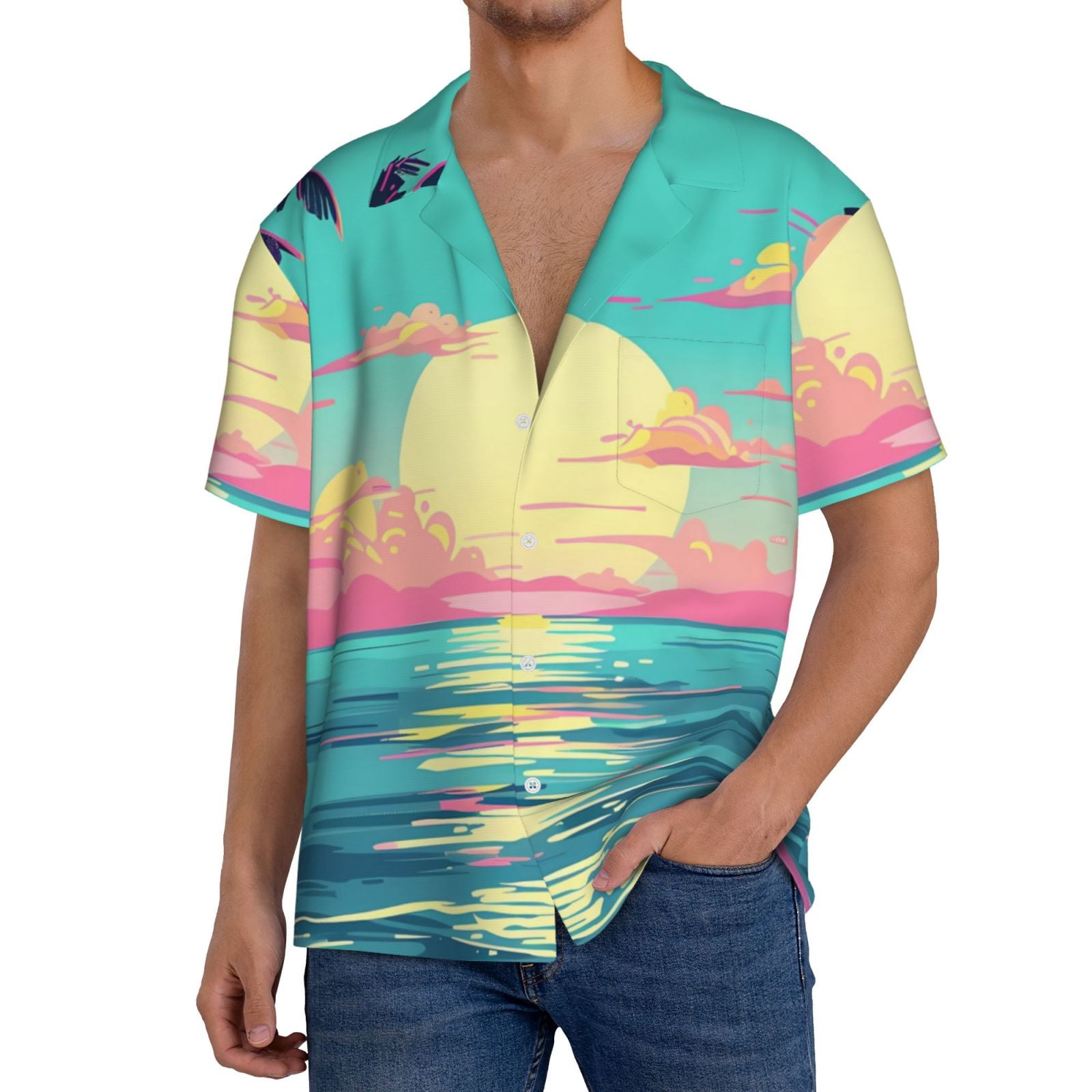 Fuzoiu Retro Palm Beach Sunset Print Men's Casual Short,Men's Short ...