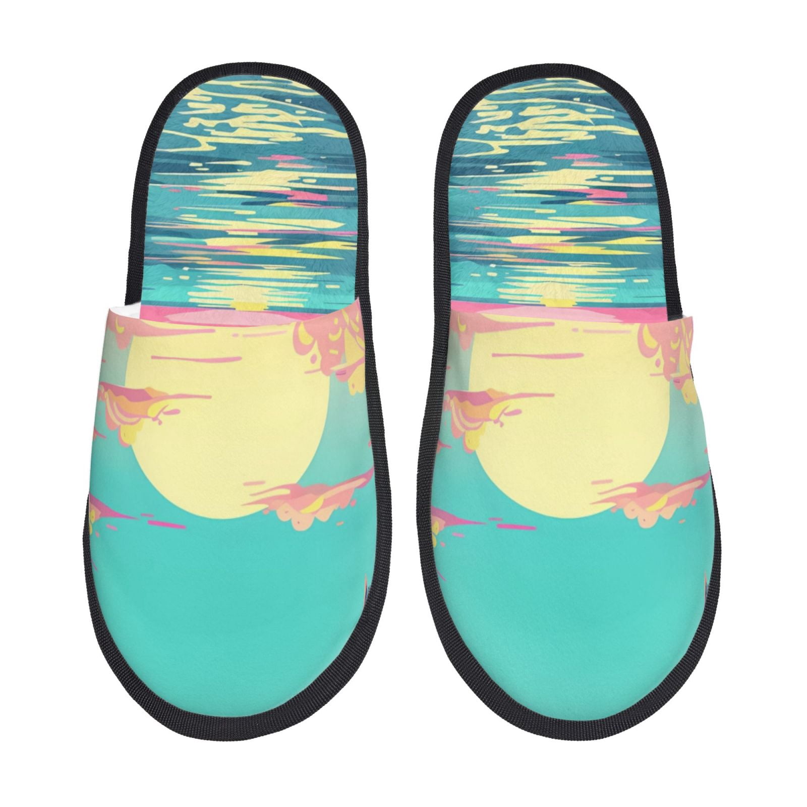 Fuzoiu Retro Palm Beach Sunset Print Unisex Furry Slippers,Plush Indoor ...