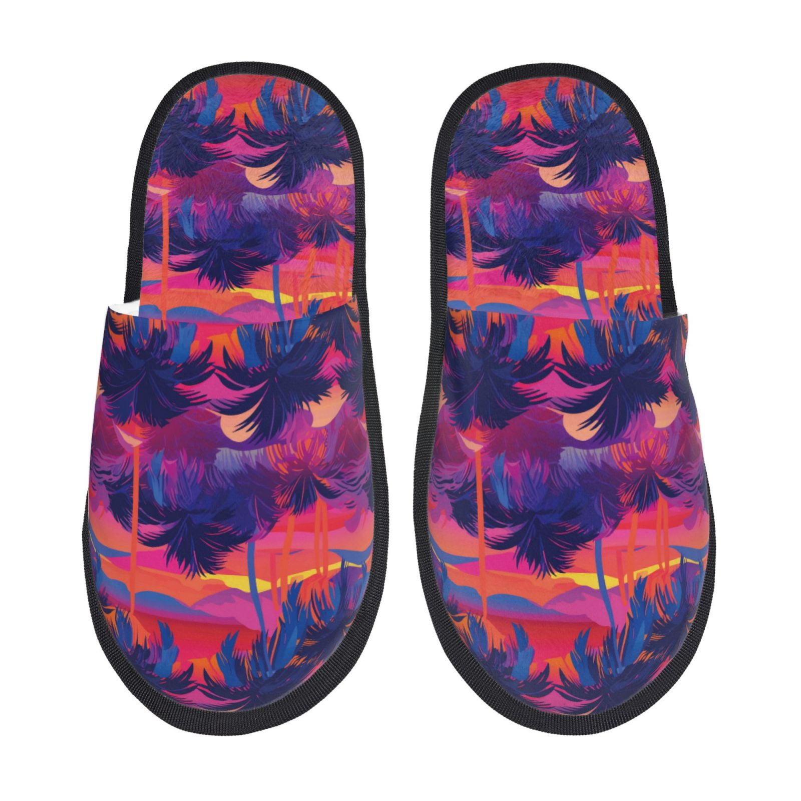 Fuzoiu Retro Palms Print Unisex Furry Slippers,Plush Indoor Shoes ...