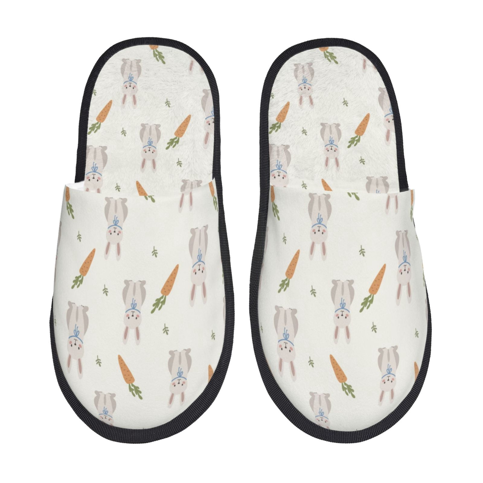 Fuzoiu Retro Rabbit Print Unisex Furry Slippers,Plush Indoor Shoes ...