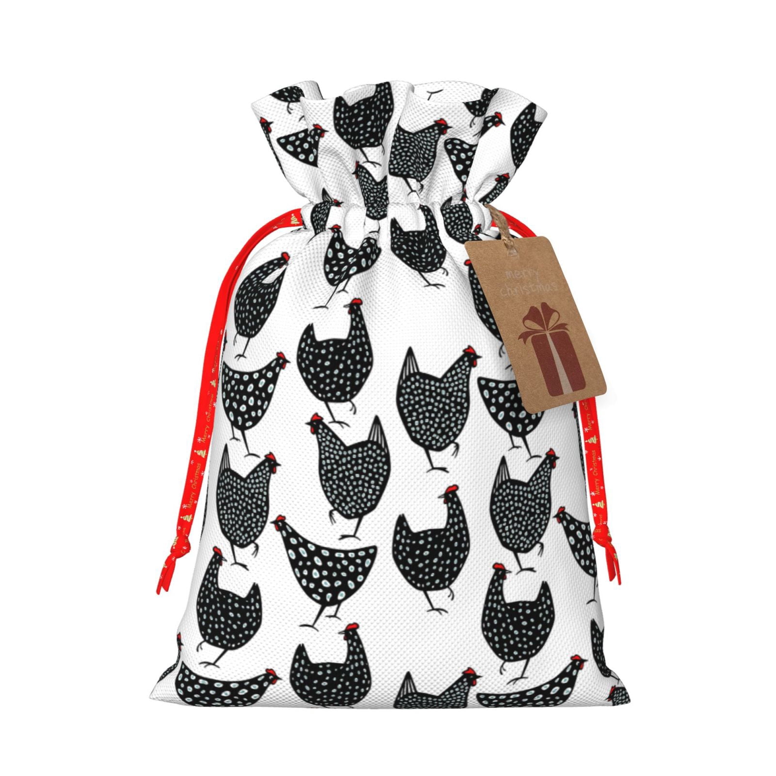 Fuzoiu Retro Rooster Print Christmas Gift Bag,Burlap Gift Bag with ...