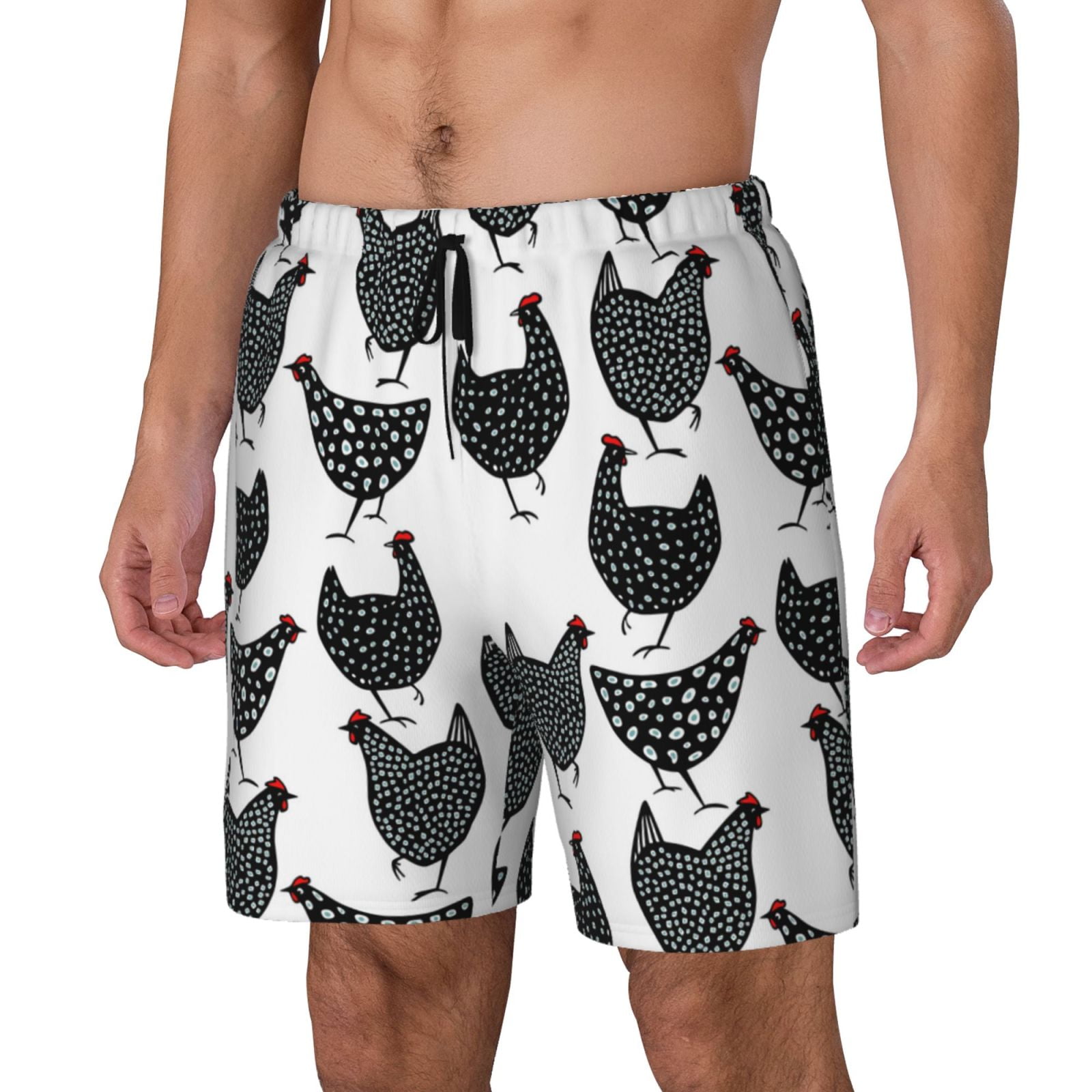Fuzoiu Retro Rooster Print Men's Swim Shorts,Quick-Dry Double-Layer ...