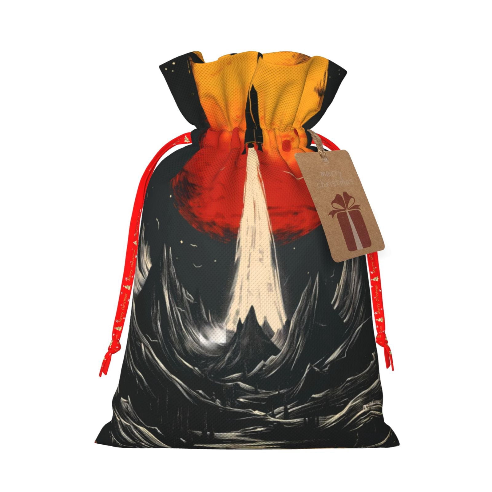 Fuzoiu Retro Space Rocket Launch Print Christmas Gift Bag,Burlap Gift ...