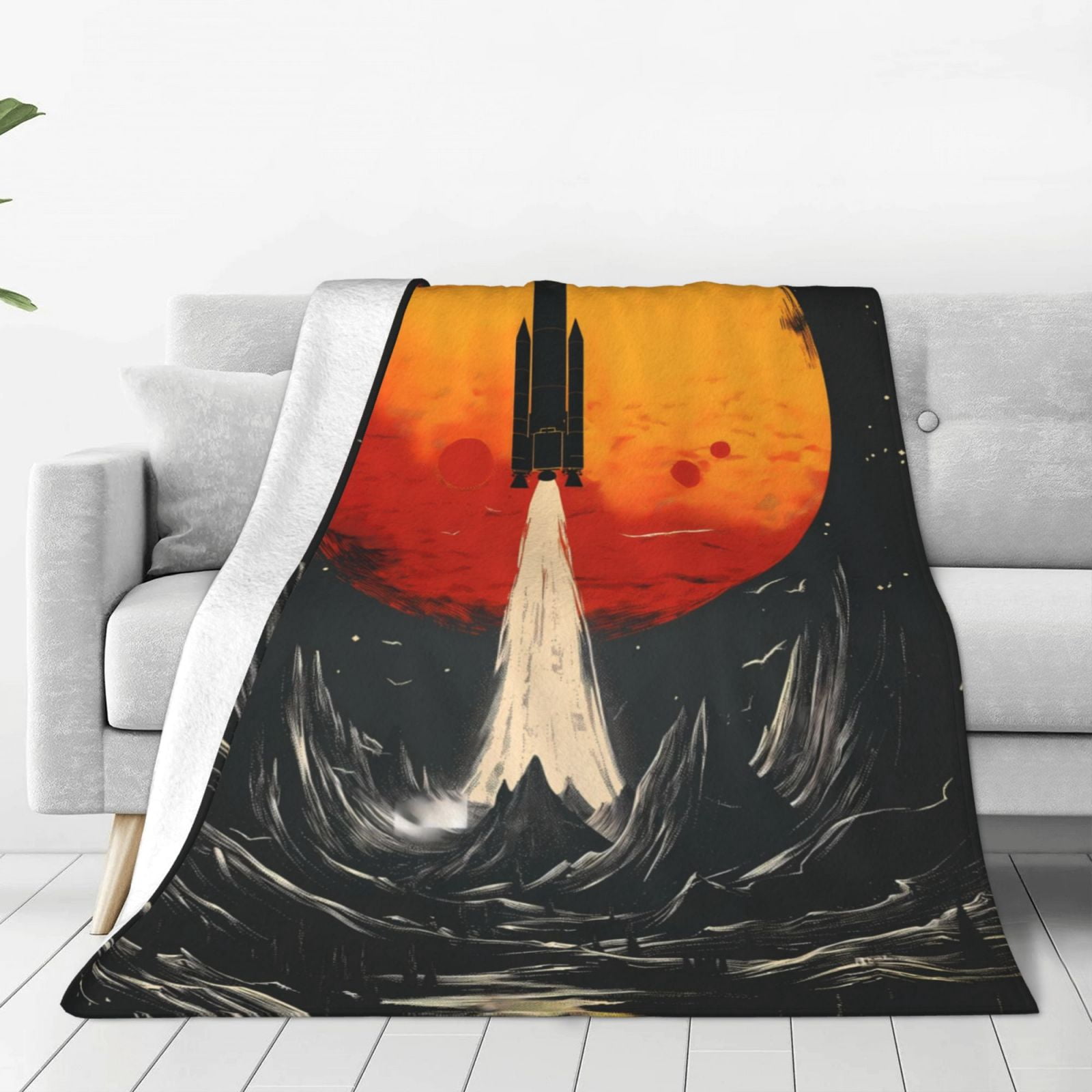 Fuzoiu Retro Space Rocket Launch Print Ultra-Soft Micro Fleece Blanket ...