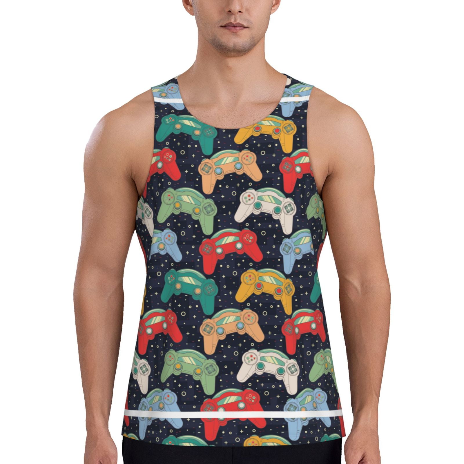 Fuzoiu Retro Video Game Print Men's Workout Tank Tops,Sleeveless Gym ...