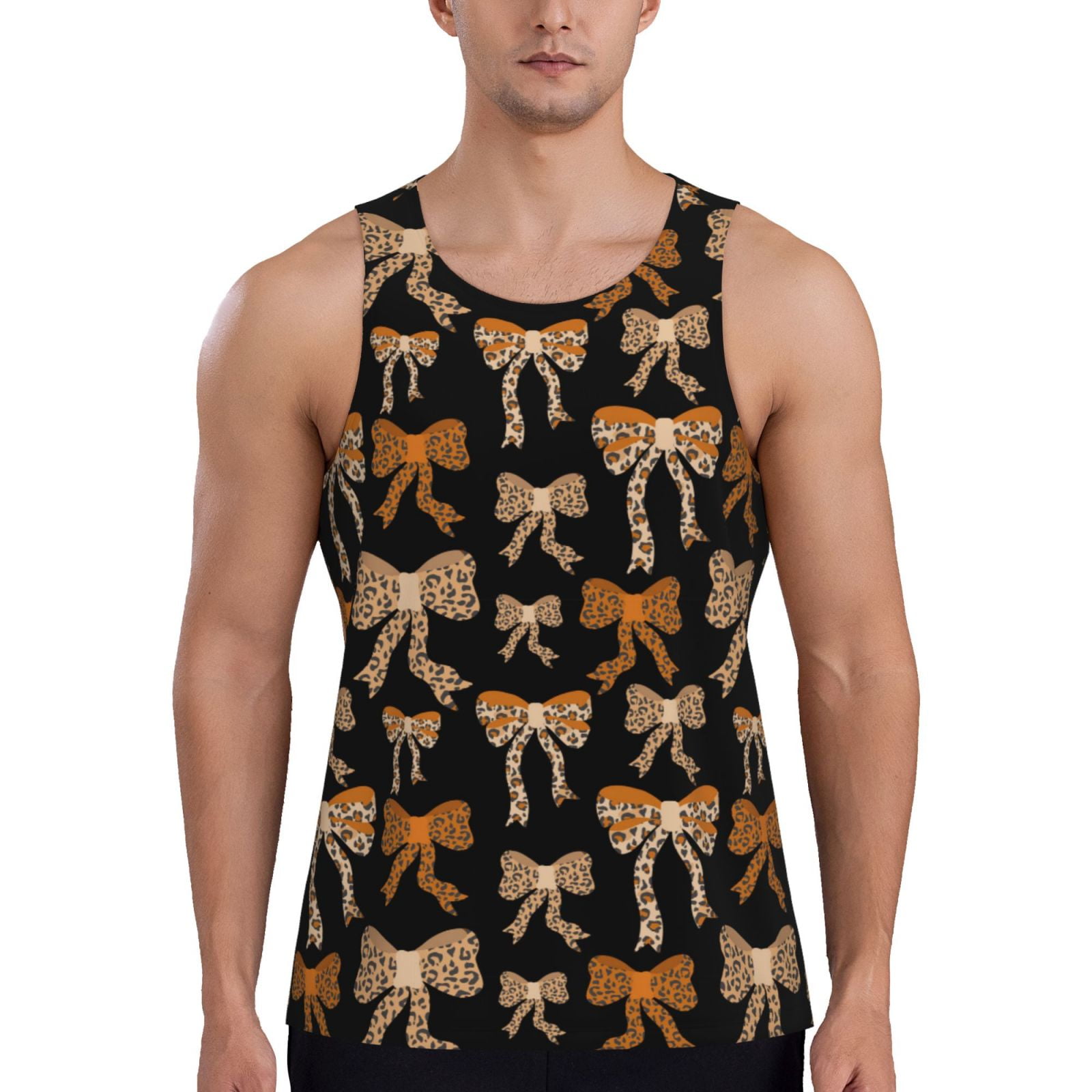 Fuzoiu Ribbon bows with leopard Men's Workout Tank Tops,Sleeveless Gym ...
