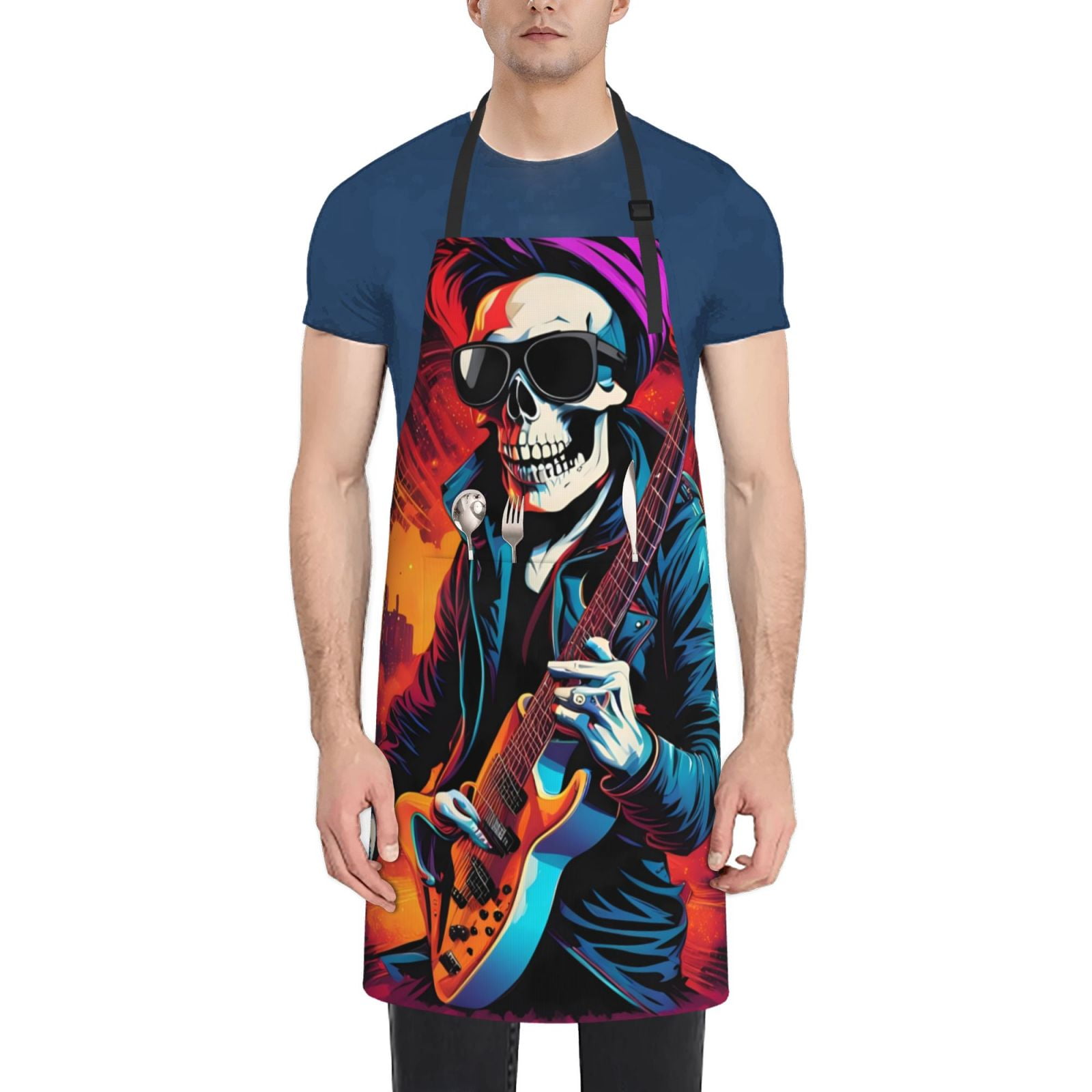 Fuzoiu Rock Skull Singer Print Adjustable Waterproof Apron with Pockets ...