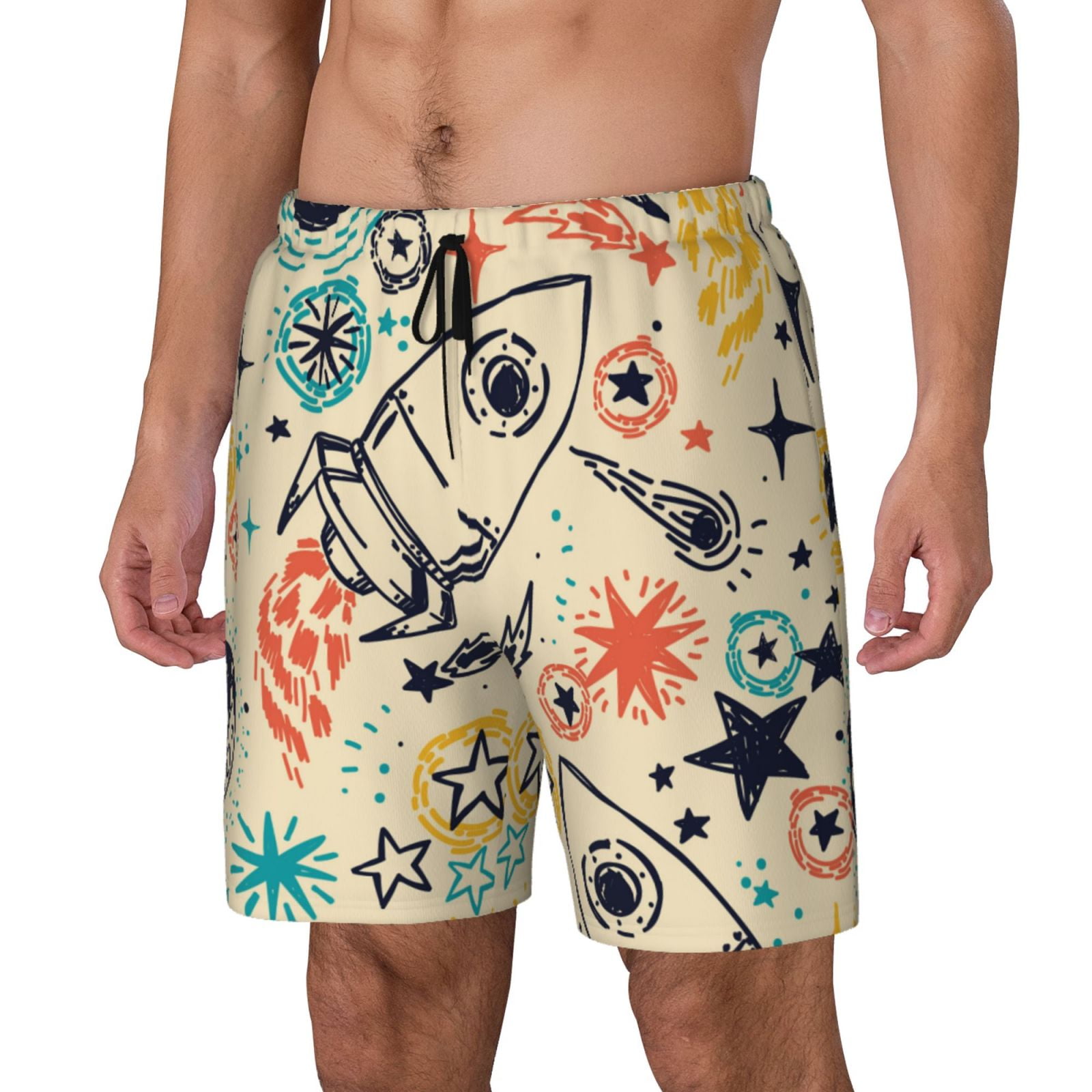 Fuzoiu Rockets Print Men's Swim Shorts,Quick-Dry Double-Layer Swim ...