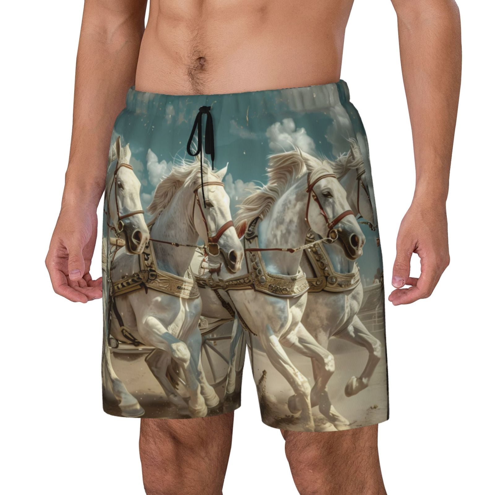Fuzoiu Roman Chariot Horse Race Print Men's Swim Shorts,Quick-Dry ...
