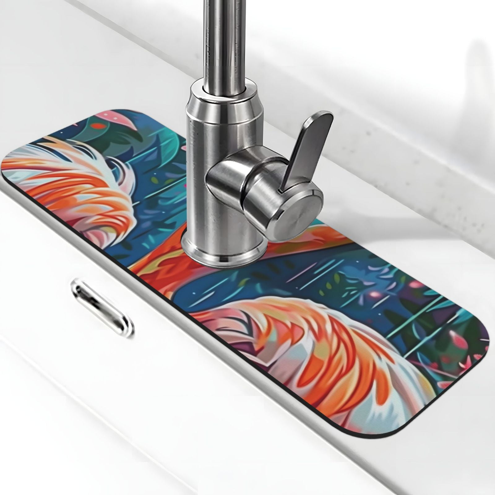 Fuzoiu Romantic Flamingo Pair Print Kitchen Faucet Suction Pad, Sink ...
