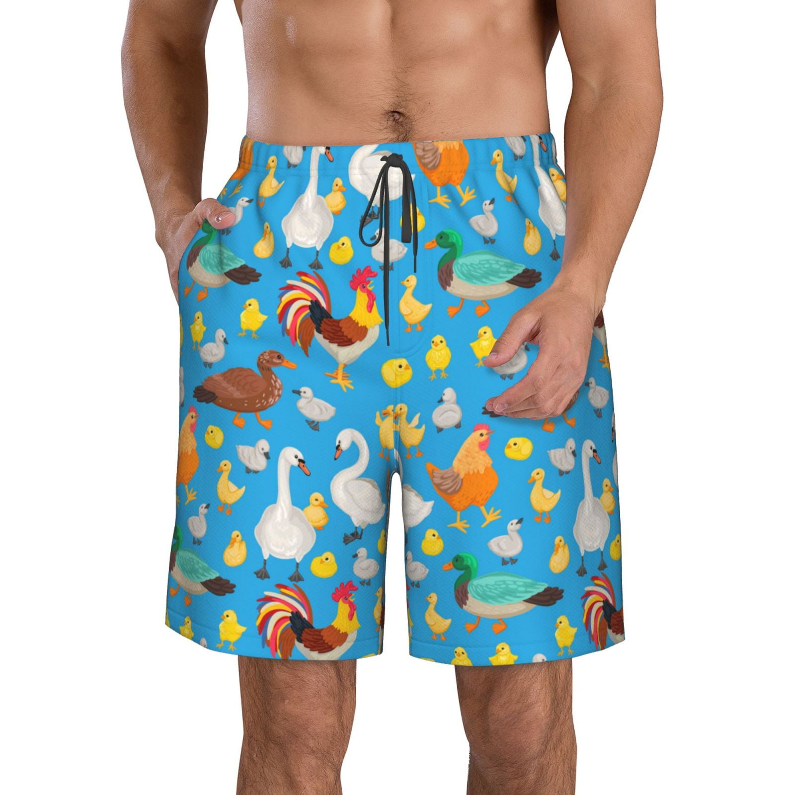 Fuzoiu Rooster And Chickens Print Men's Beach Shorts,Men's Swim Trunks ...