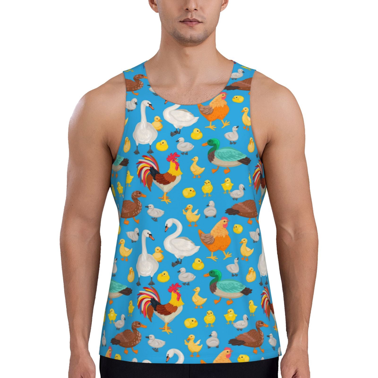 Fuzoiu Rooster And Chickens Print Men's Workout Tank Tops,Sleeveless ...