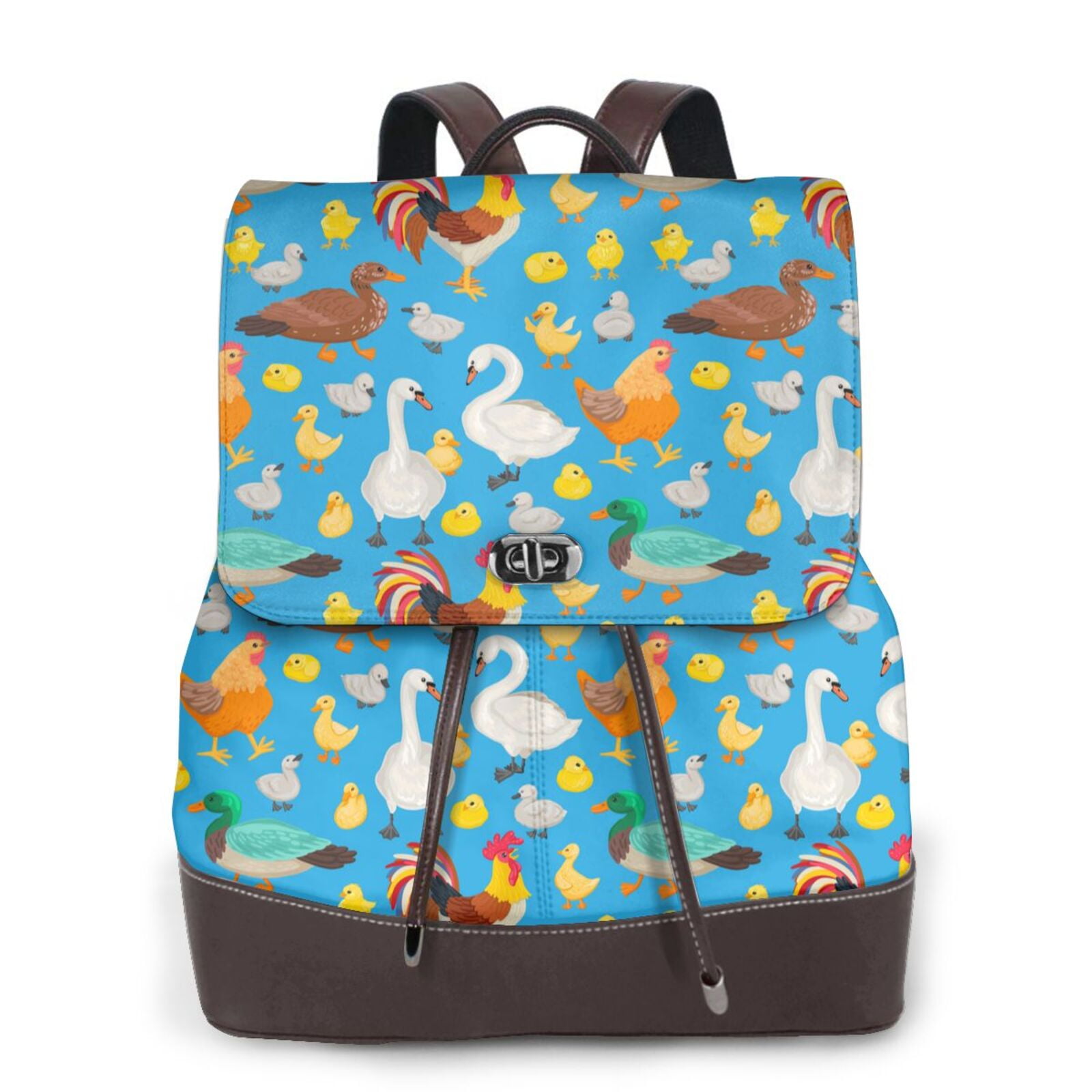 Fuzoiu Rooster And Chickens Print Women's Leather Backpack,Backpack in ...