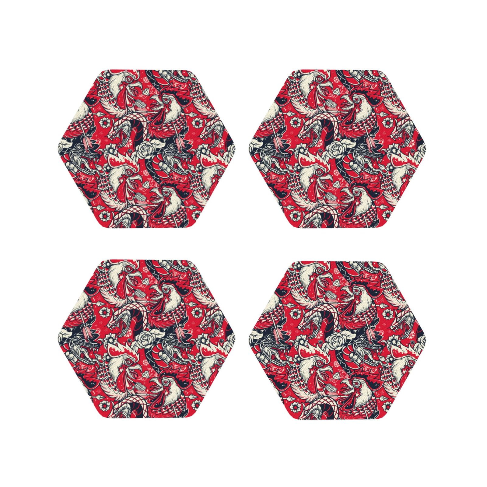 Fuzoiu Rooster Head Print Leather Coasters Set,Drink Coasters Set of 4 ...