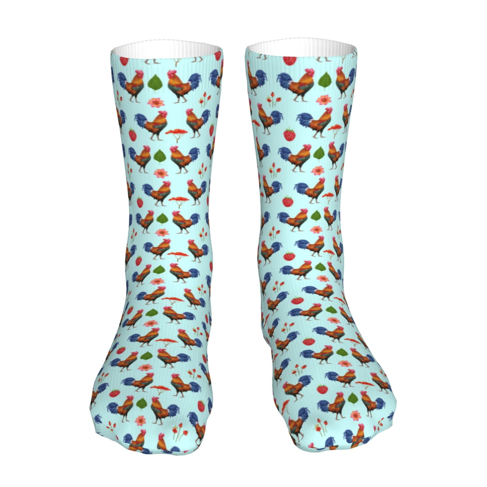 Fuzoiu Roosters And Plants Print Crew Socks,Casual Athletic Gym ...