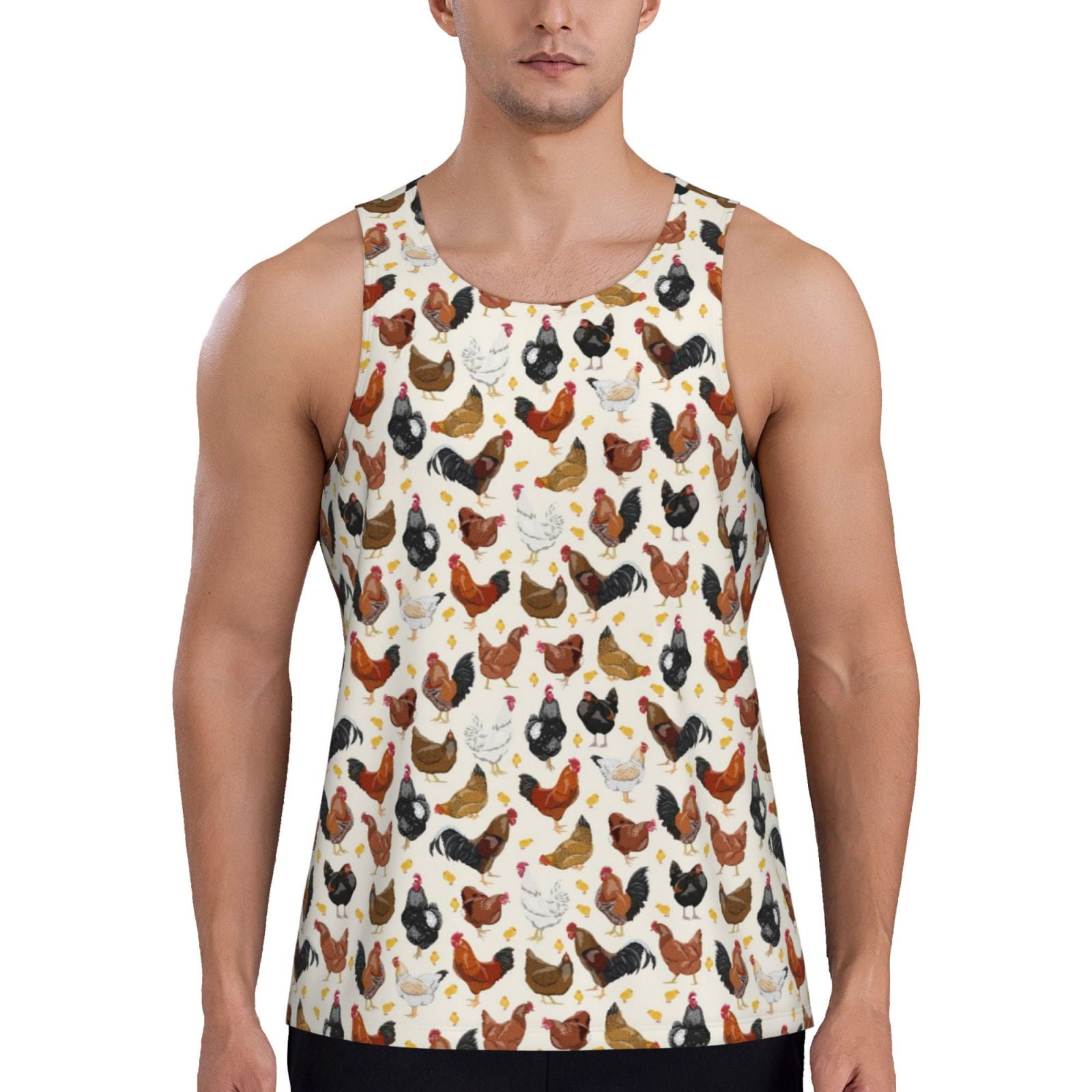 Fuzoiu Roosters and Chickens Print Men's Workout Tank Tops,Sleeveless ...