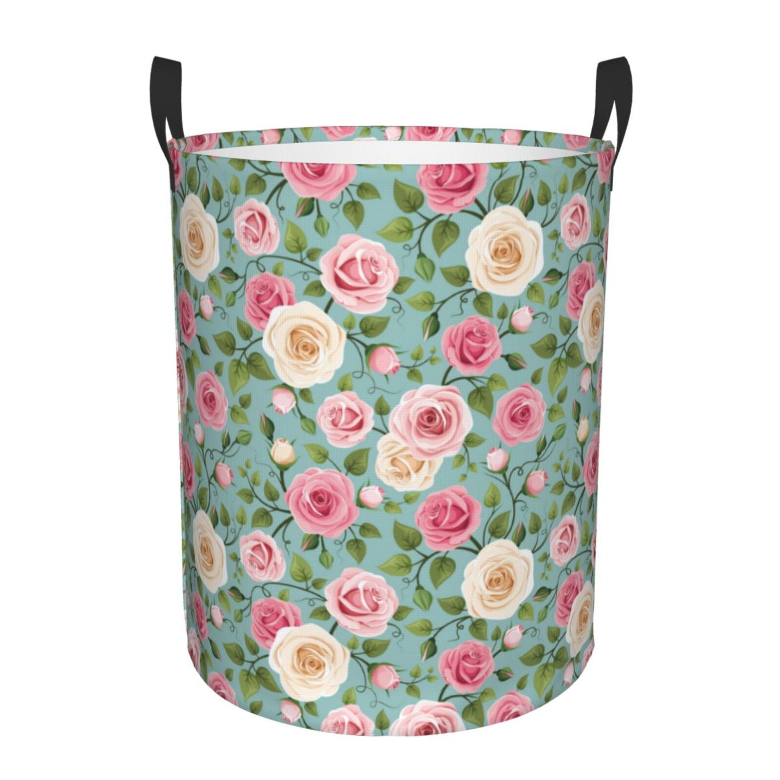 Fuzoiu Rose Flowers Print Circular Hamper,Laundry Basket with Handle ... Fuzoiu Rose Flowers Print Circular Hamper,Laundry Basket with Handle ...