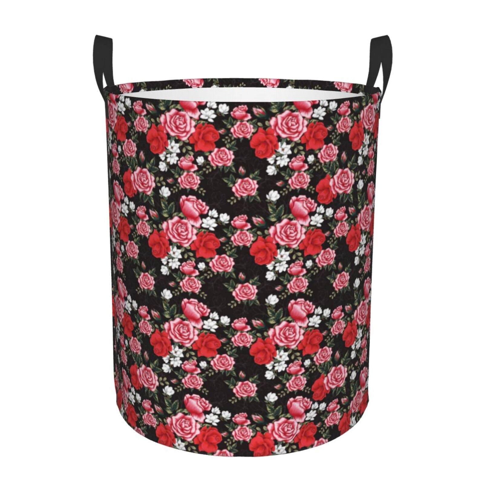 Fuzoiu Rose Flowers Print Circular Hamper,Laundry Basket with Handle ... Fuzoiu Rose Flowers Print Circular Hamper,Laundry Basket with Handle ...