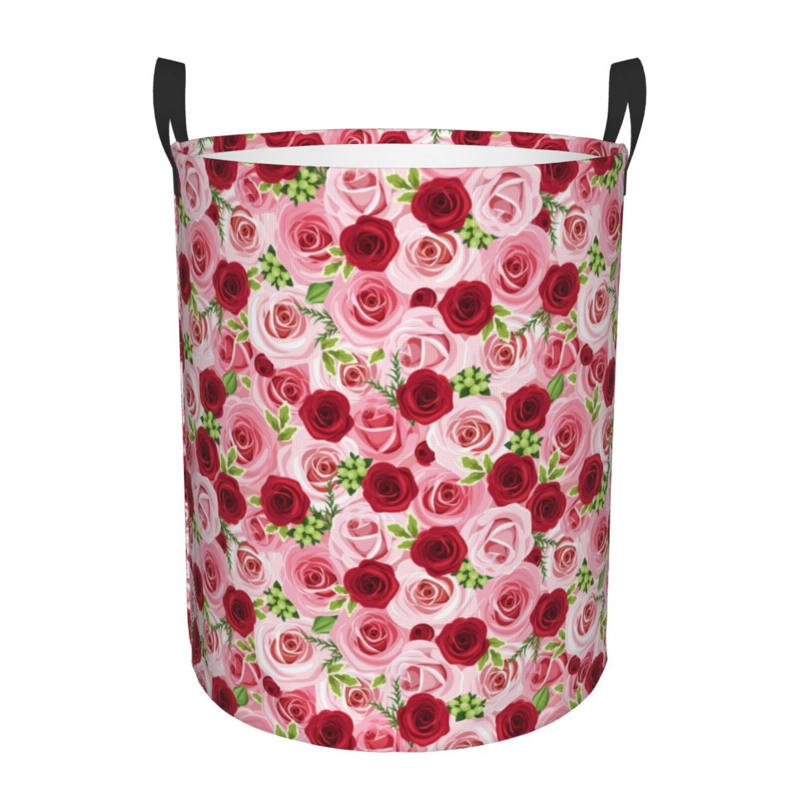 Fuzoiu Rose Flowers Print Circular Hamper,Laundry Basket with Handle ... Fuzoiu Rose Flowers Print Circular Hamper,Laundry Basket with Handle ...