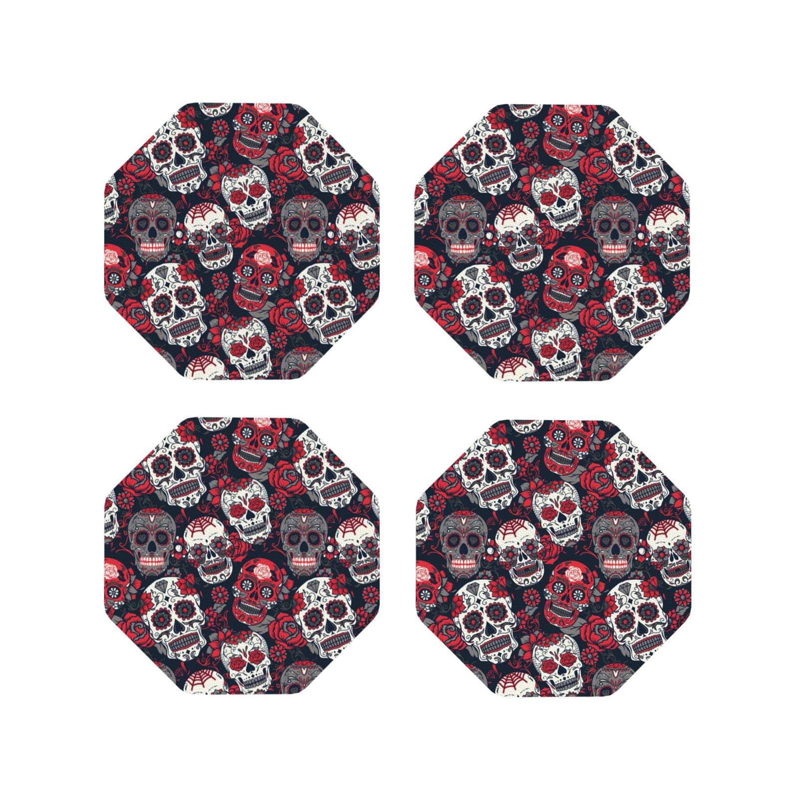 Fuzoiu Rose Flowers Print Leather Coasters Set,Drink Coasters Set of 4 ...