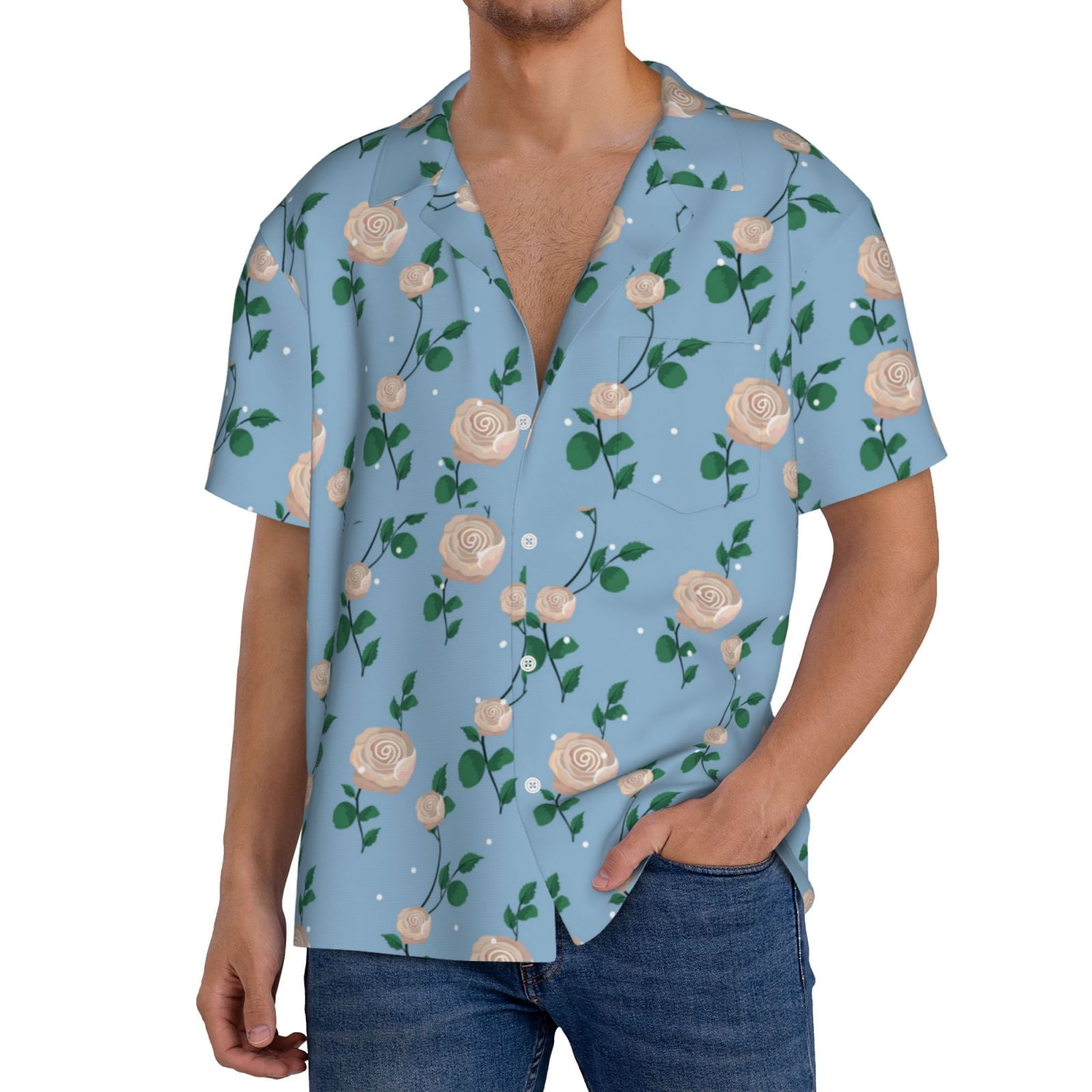 Fuzoiu Rose Flowers Print Men's Casual Short,Men's Short Sleeve Shirt ...