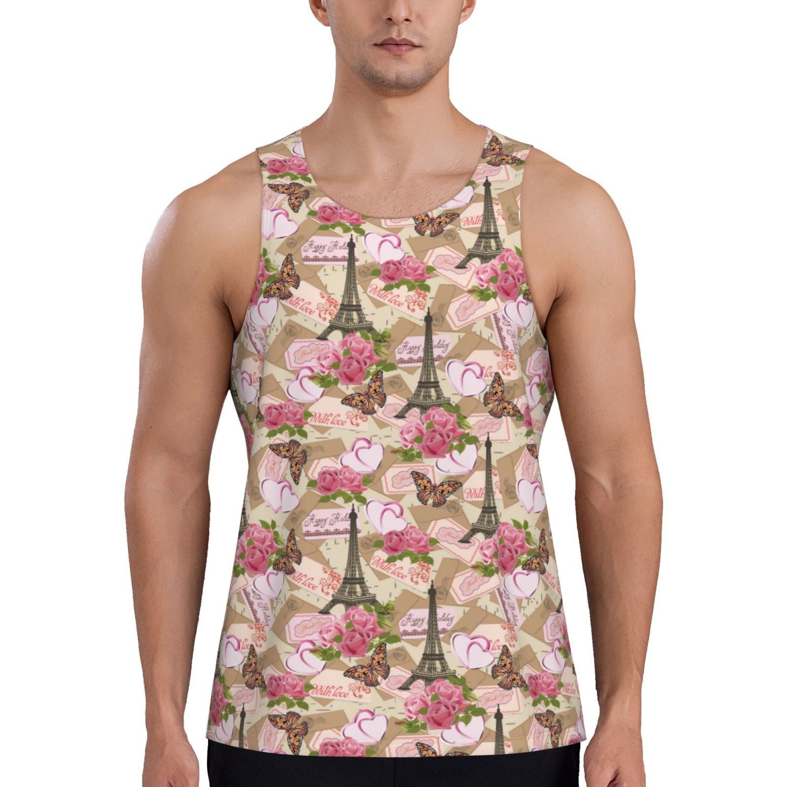 Fuzoiu Rose Flowers Print Men's Workout Tank Tops,Sleeveless Gym Shirt ...