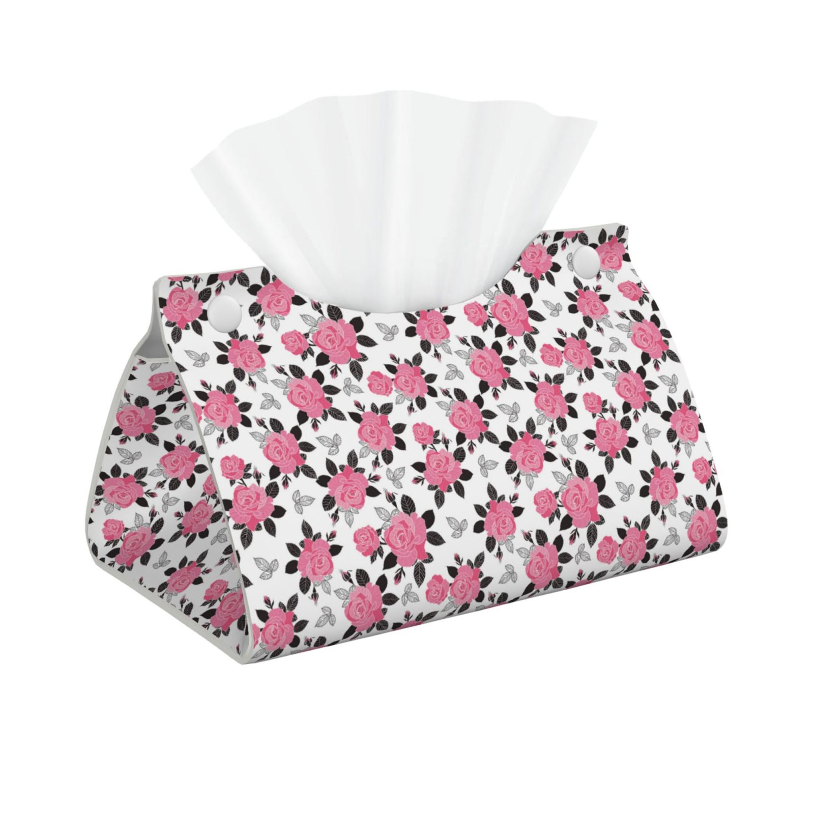 Fuzoiu Rose Flowers Print Tissue Box Cover, PU Leather Tissue Holder ...