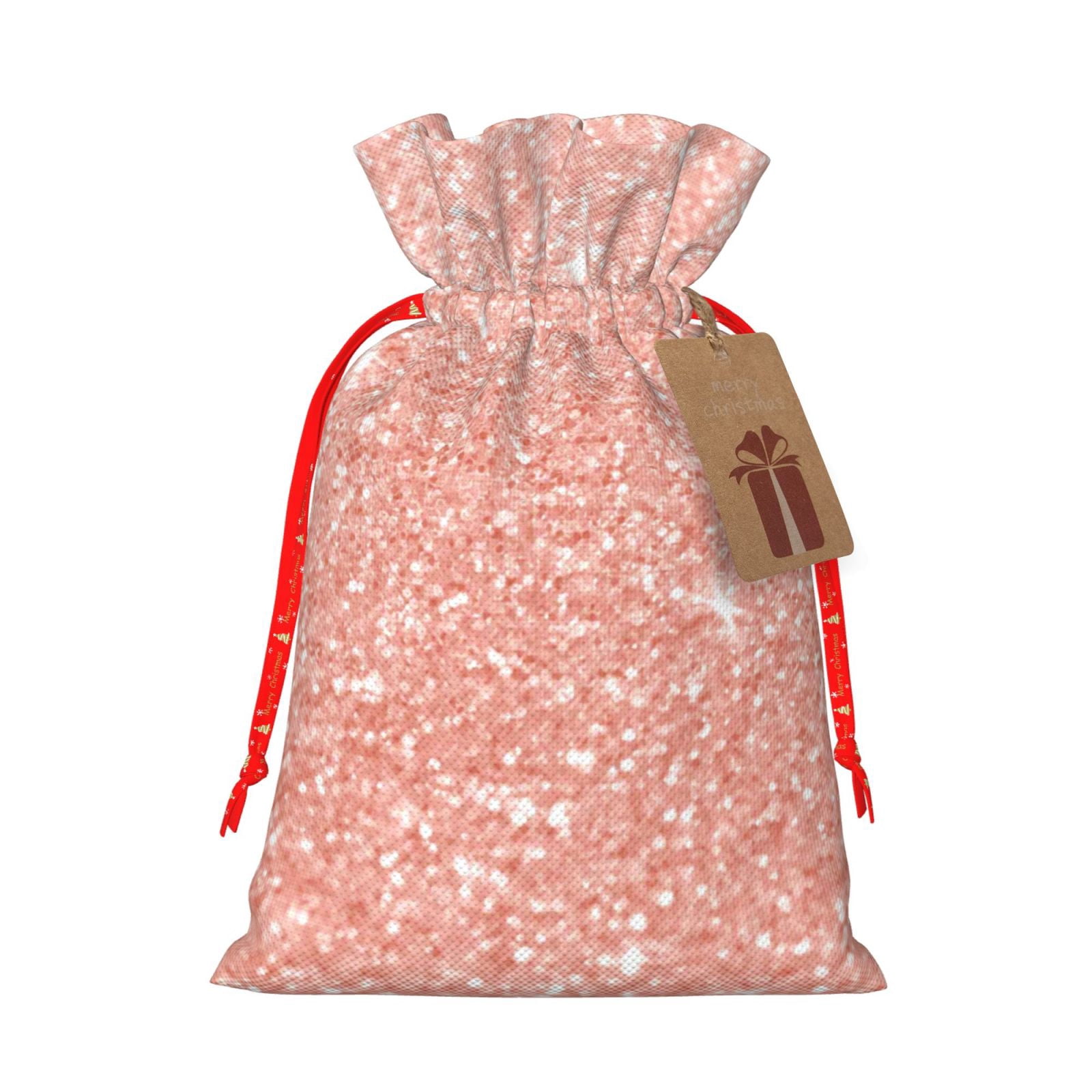 Fuzoiu Rose Gold Glitter Print Christmas Gift Bag,Burlap Gift Bag with ...