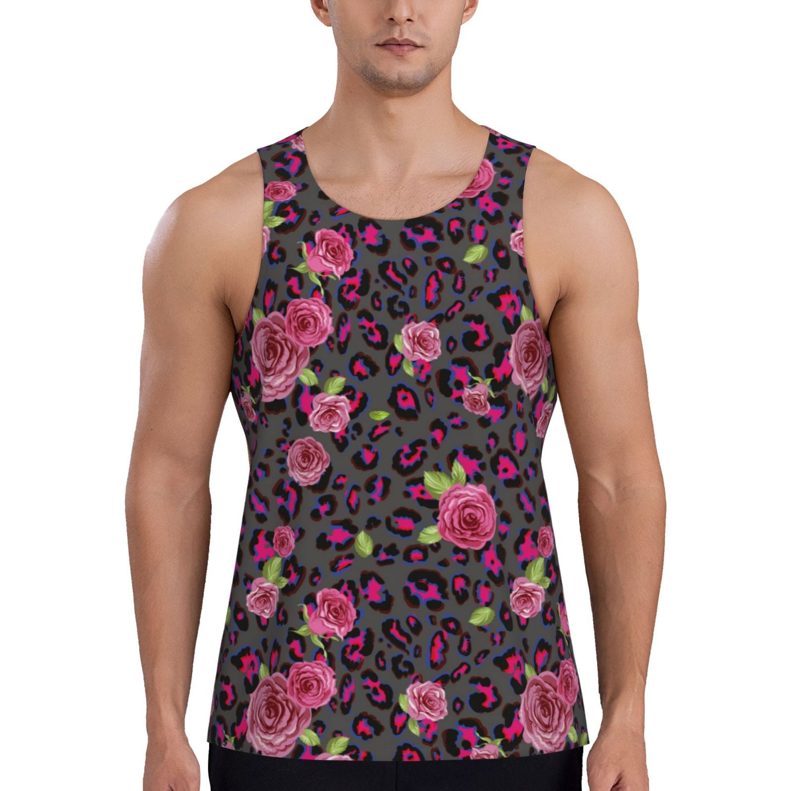 Fuzoiu Rose Mix Leopard 2 Print Men's Workout Tank Tops,Sleeveless Gym ...