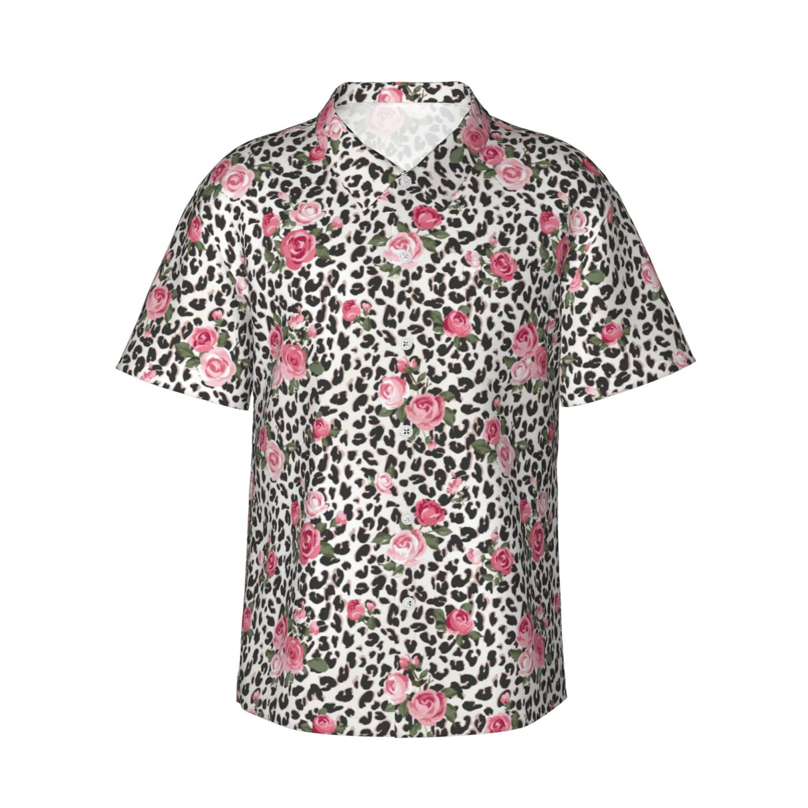 Fuzoiu Rose Mix Leopard 3 Print Hawaiian Shirt for Men, Summer Beach ...