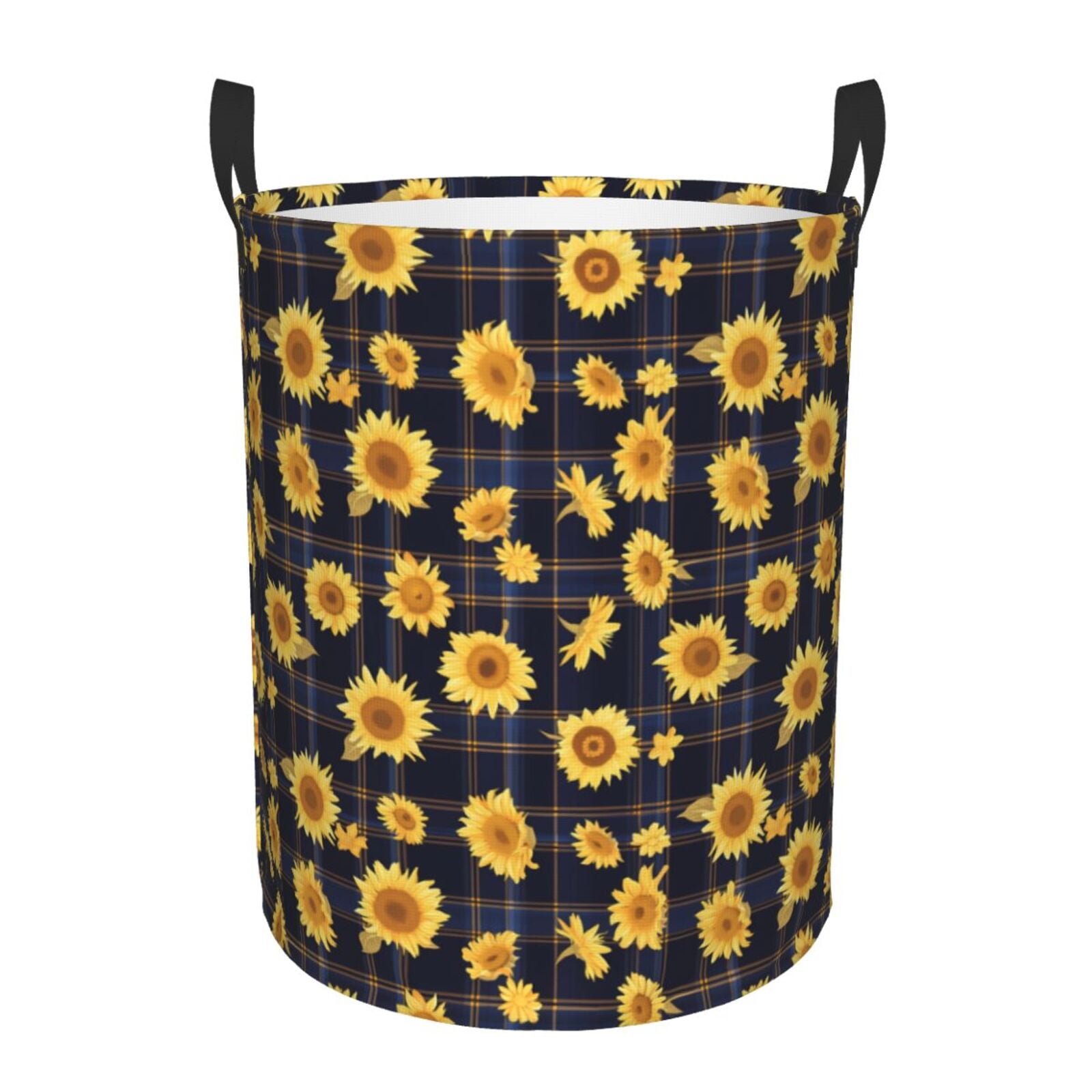Fuzoiu Royal Blue Plaid Sunflower Print Circular Hamper,Laundry Basket ...
